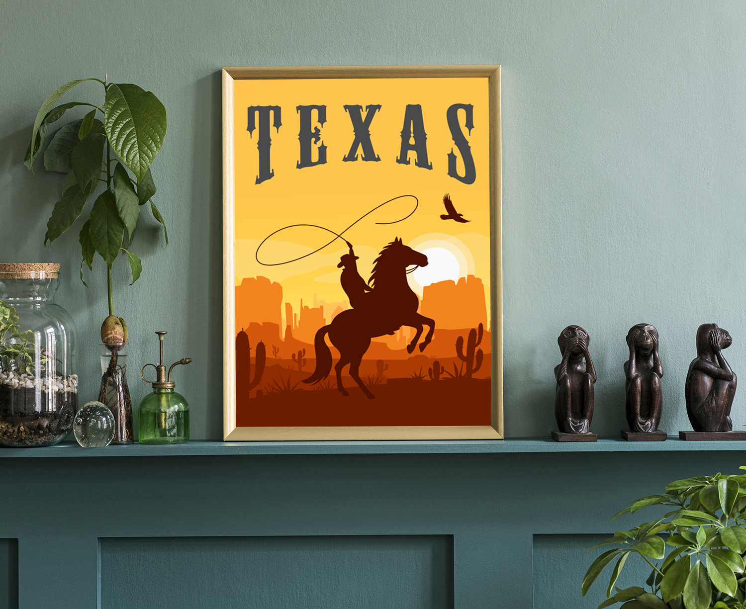 Trinx Texas Retro Style State Travel Poster, Vintage Unframed Print ...