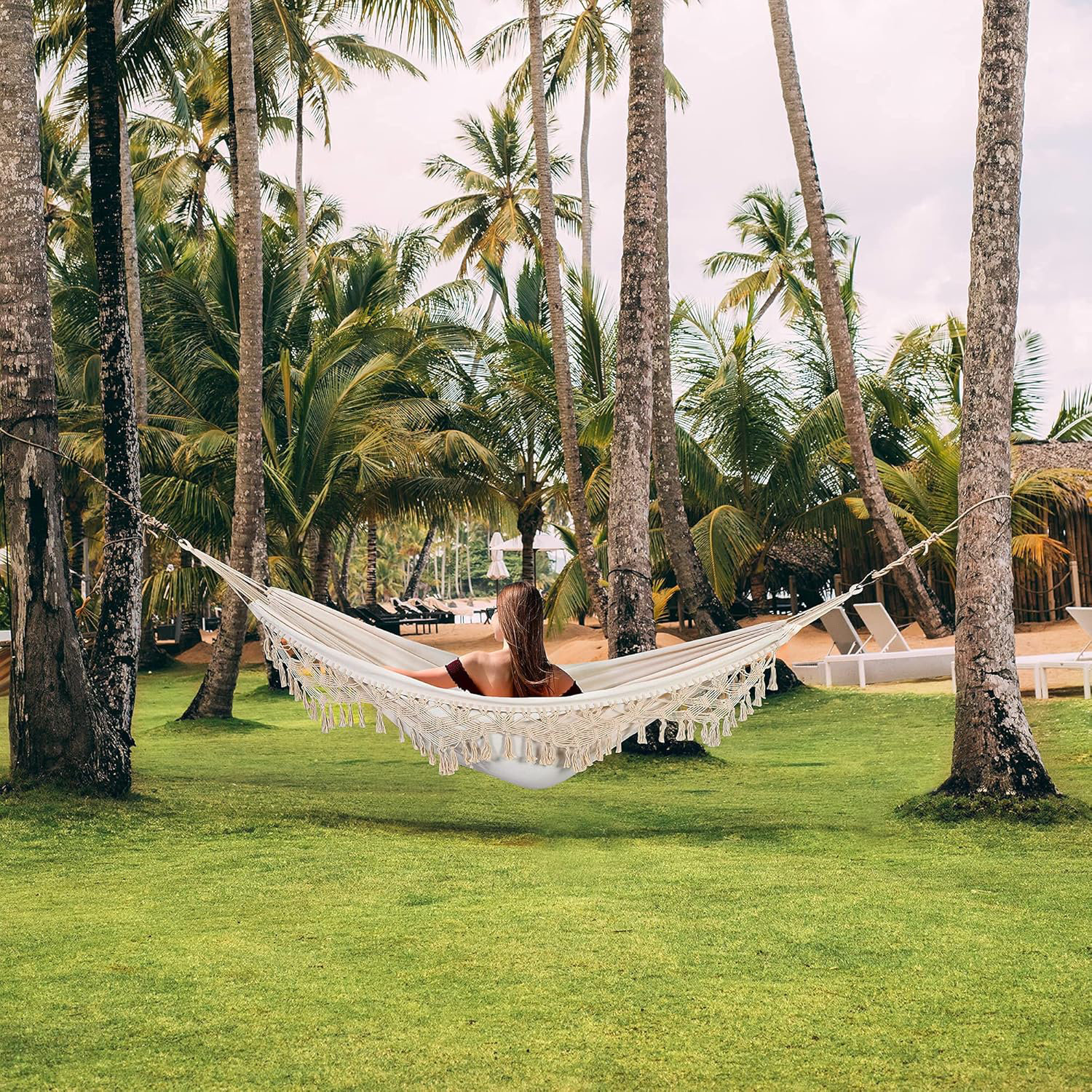 Arlmont & Co. Indoor Hammock with Macrame Fringe for 2 Persons,Double ...