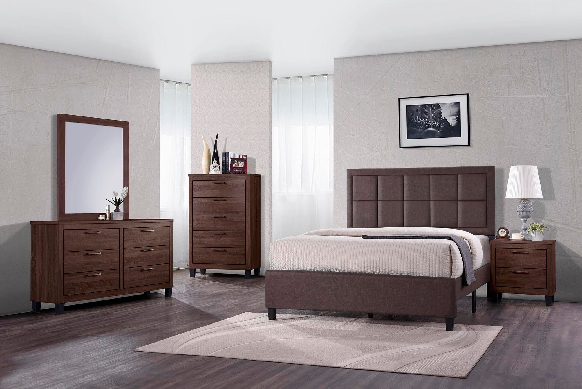 Hokku Designs Kerrilynn Queen Upholstered Platform 5 Piece Bedroom Set ...