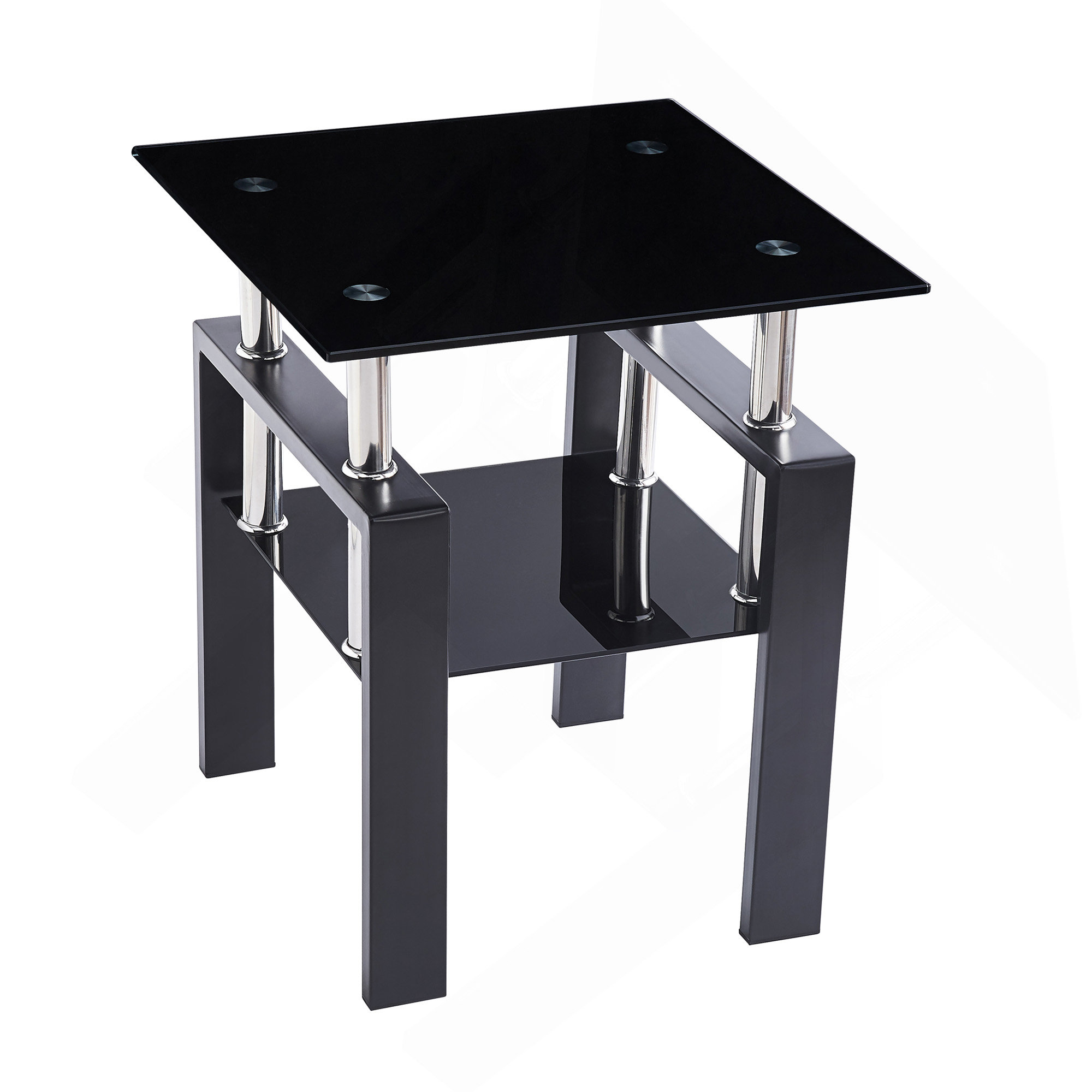 Ebern Designs Tempered Glass Sofa Table, 2-Layers End Table With ...