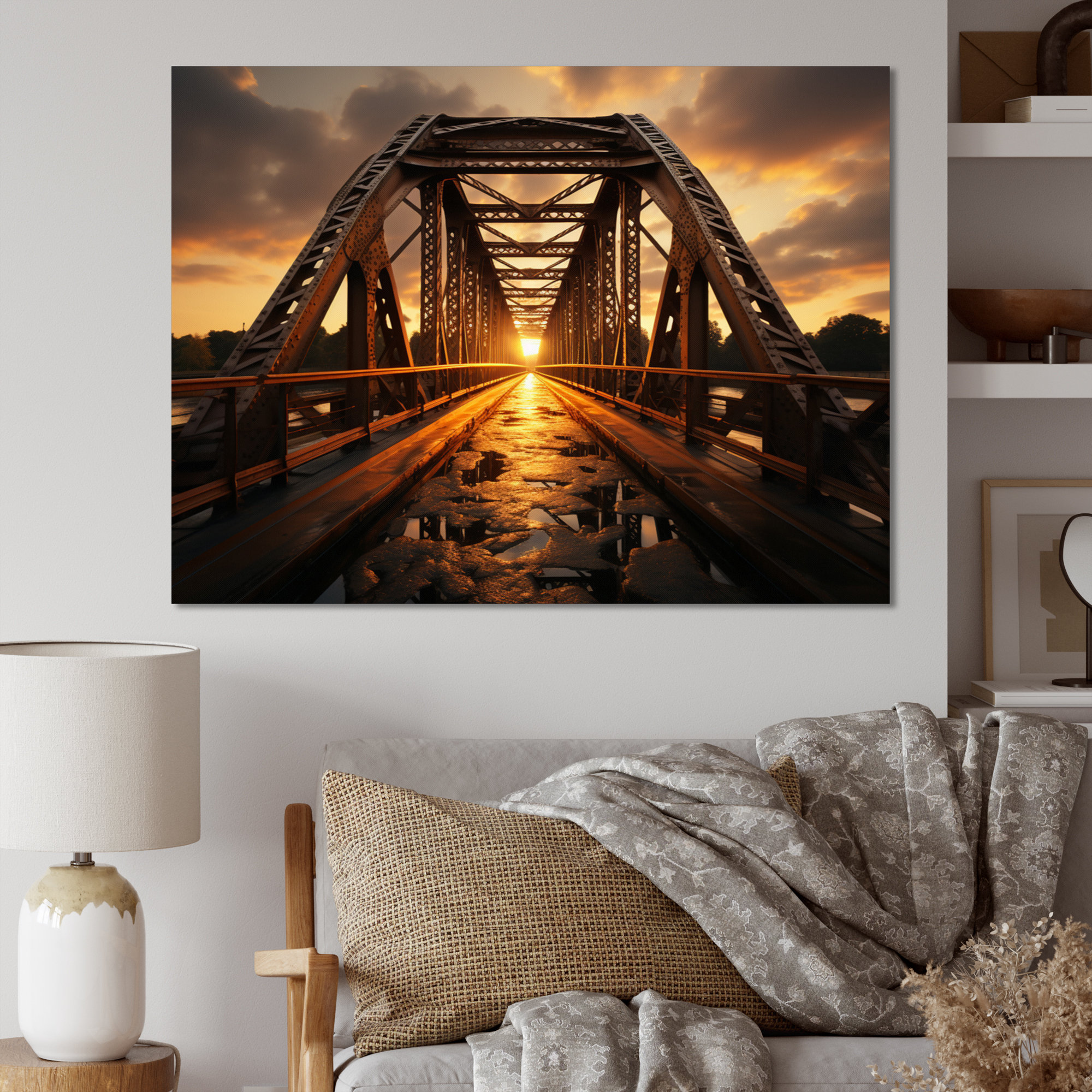 Latitude Run® Yellow Bridge At Dawn II - Architecture Canvas Art Print ...