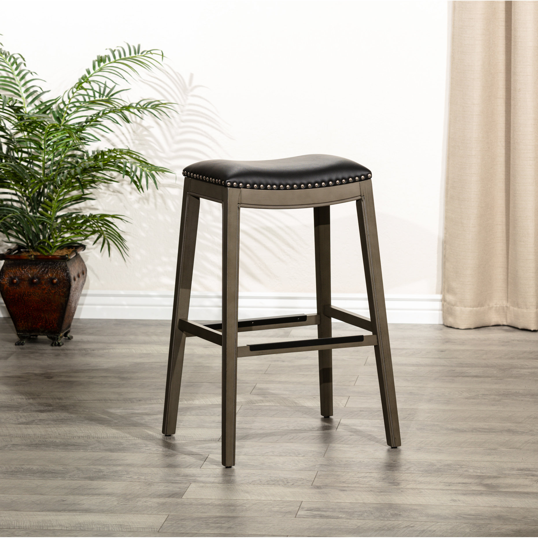 Red Barrel Studio® 30" Bar Stool, Leather Seat Pad, Hardwood Structure ...