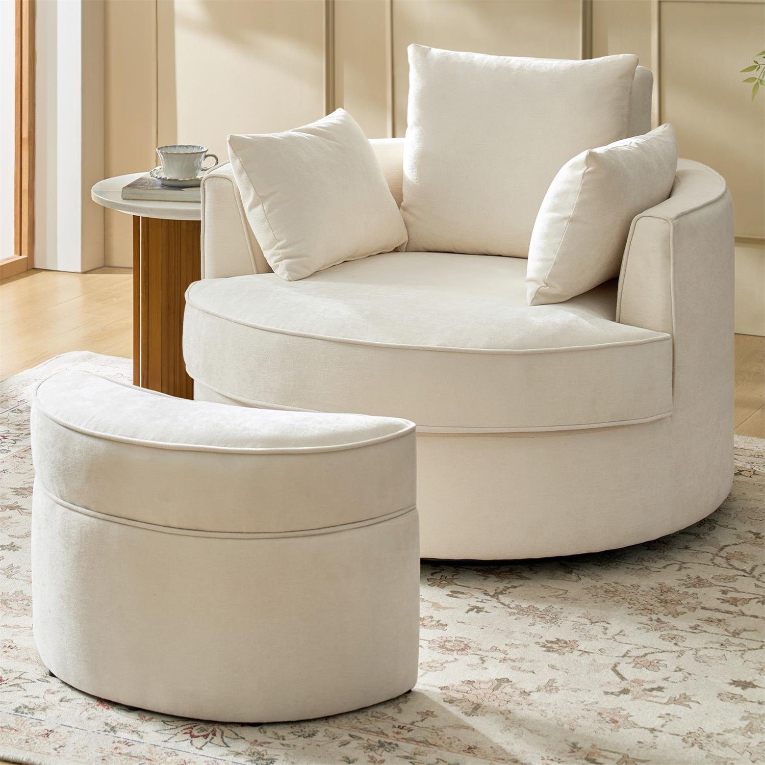 Ebern Designs Rebecca 40.75" W Modern Oversized Swivel Barrel Chair ...