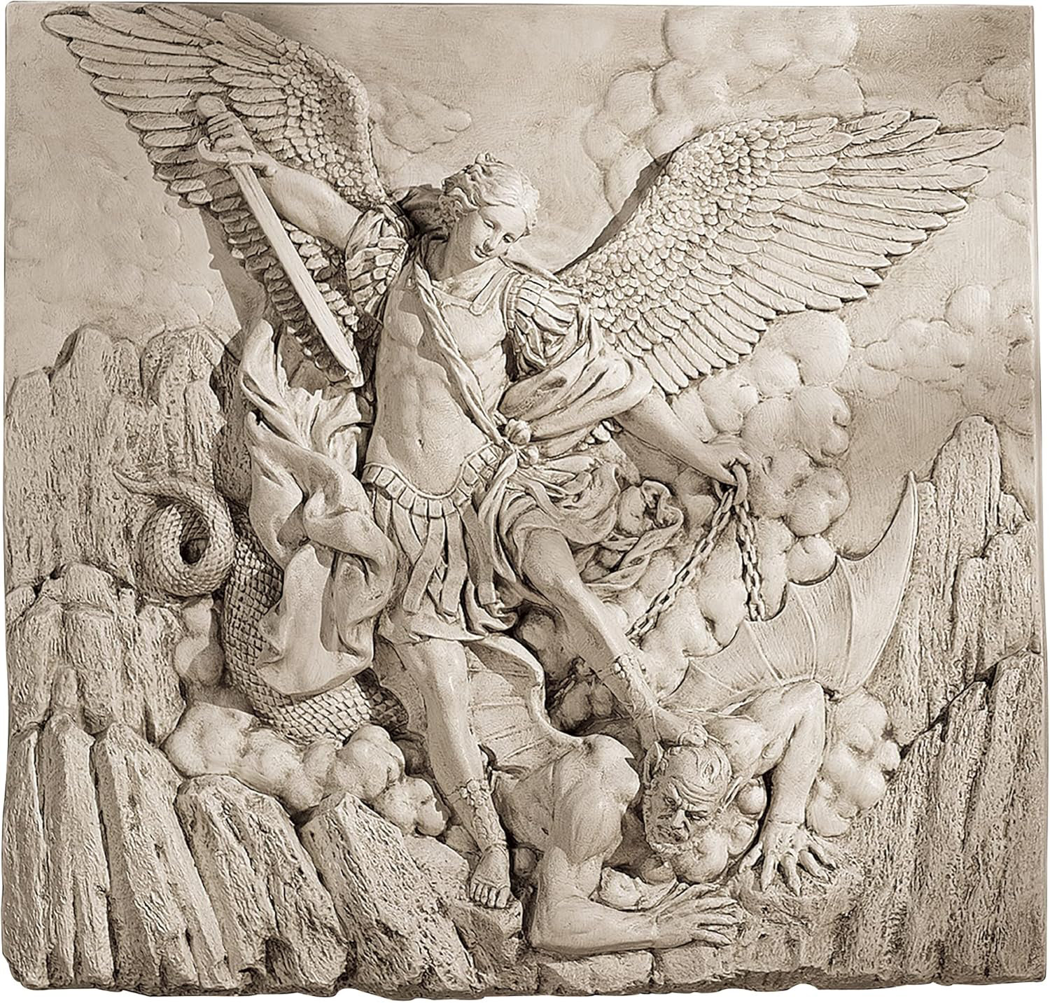XMVJHOME Michael The Archangel Slaying Demon Wall Sculpture, Hand-Cast ...
