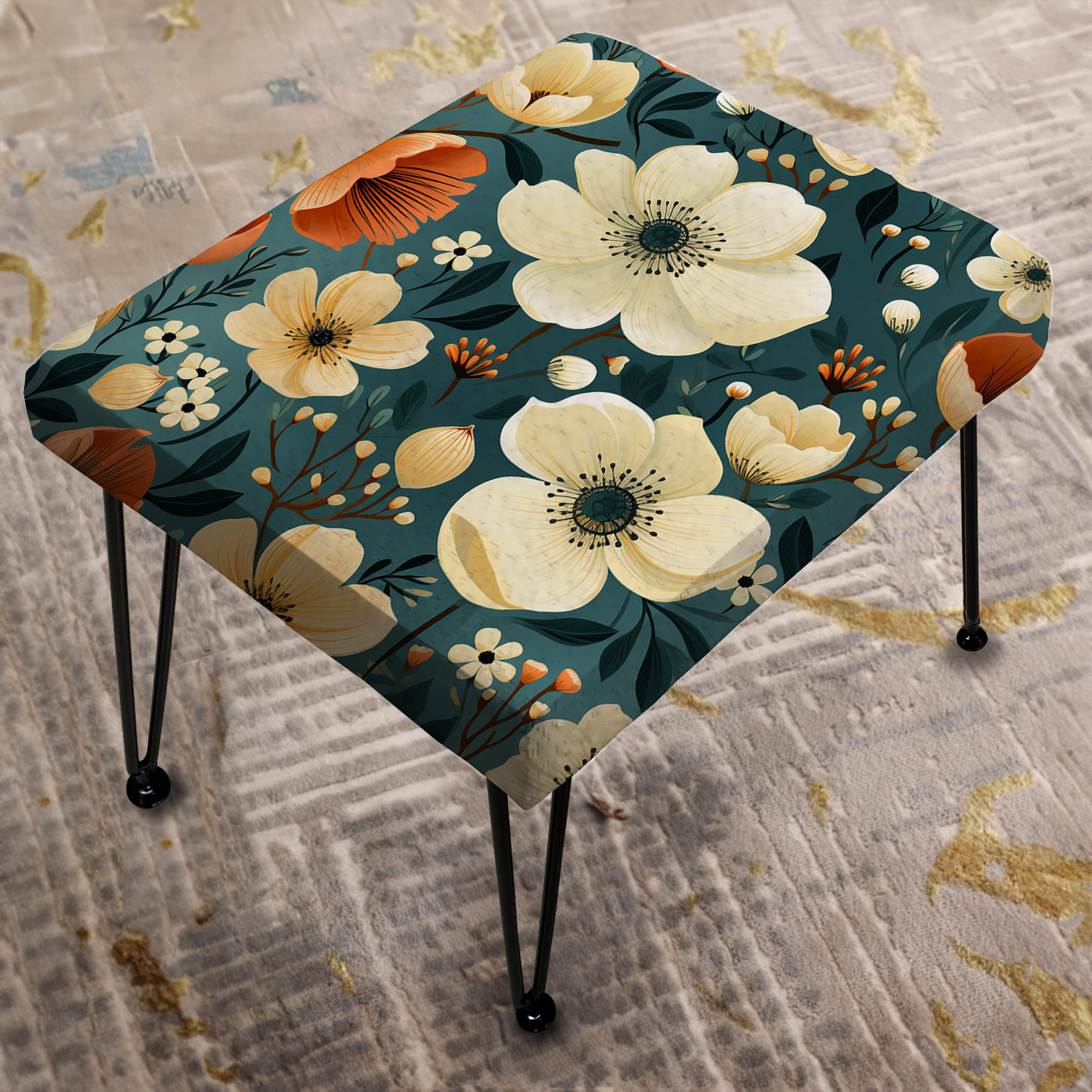 Design Art White Orange Rustic Whispers - Cottage Rectangle Ottoman ...