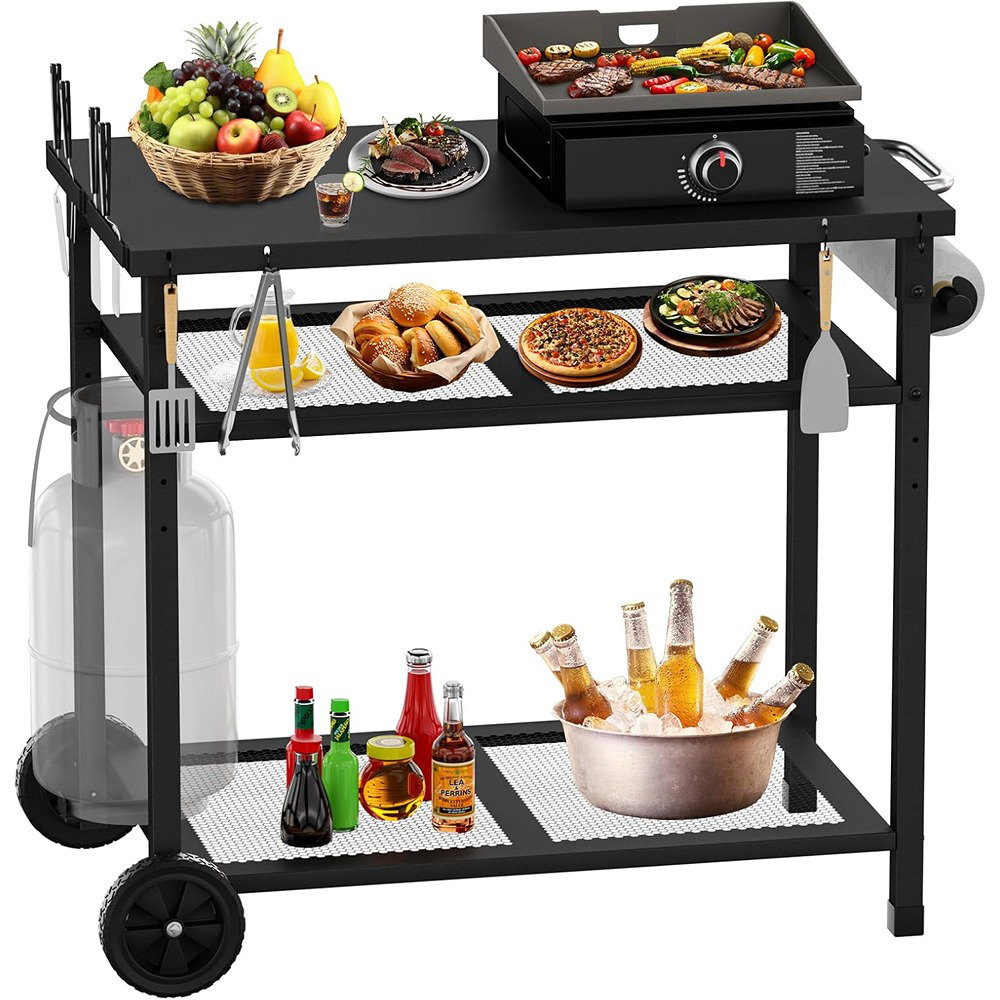 Arlmont & Co. Dining Cart Table With Three Layers Shelf, Mobile Metal ...