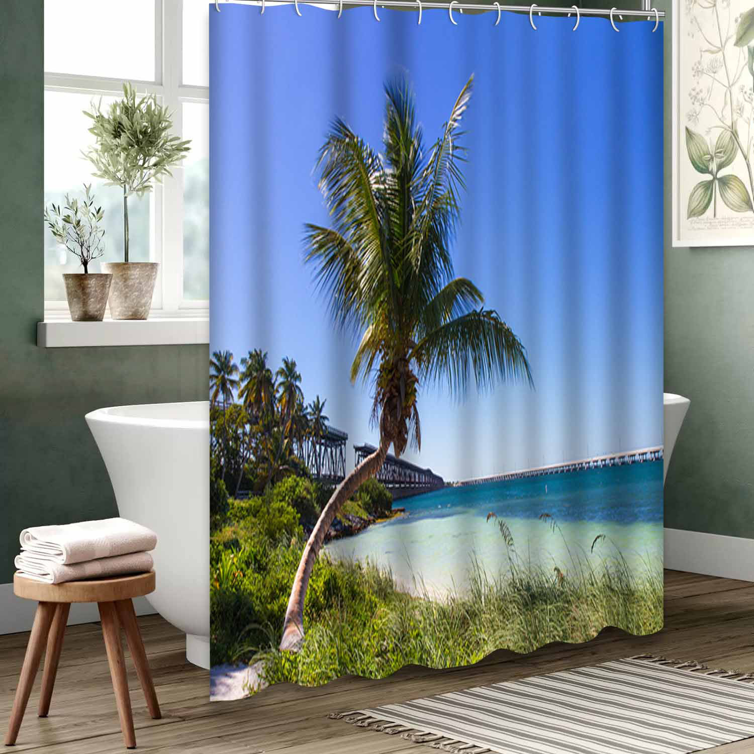 East Urban Home Florida Keys Shower Curtain – Waterproof Beach Bridge ...