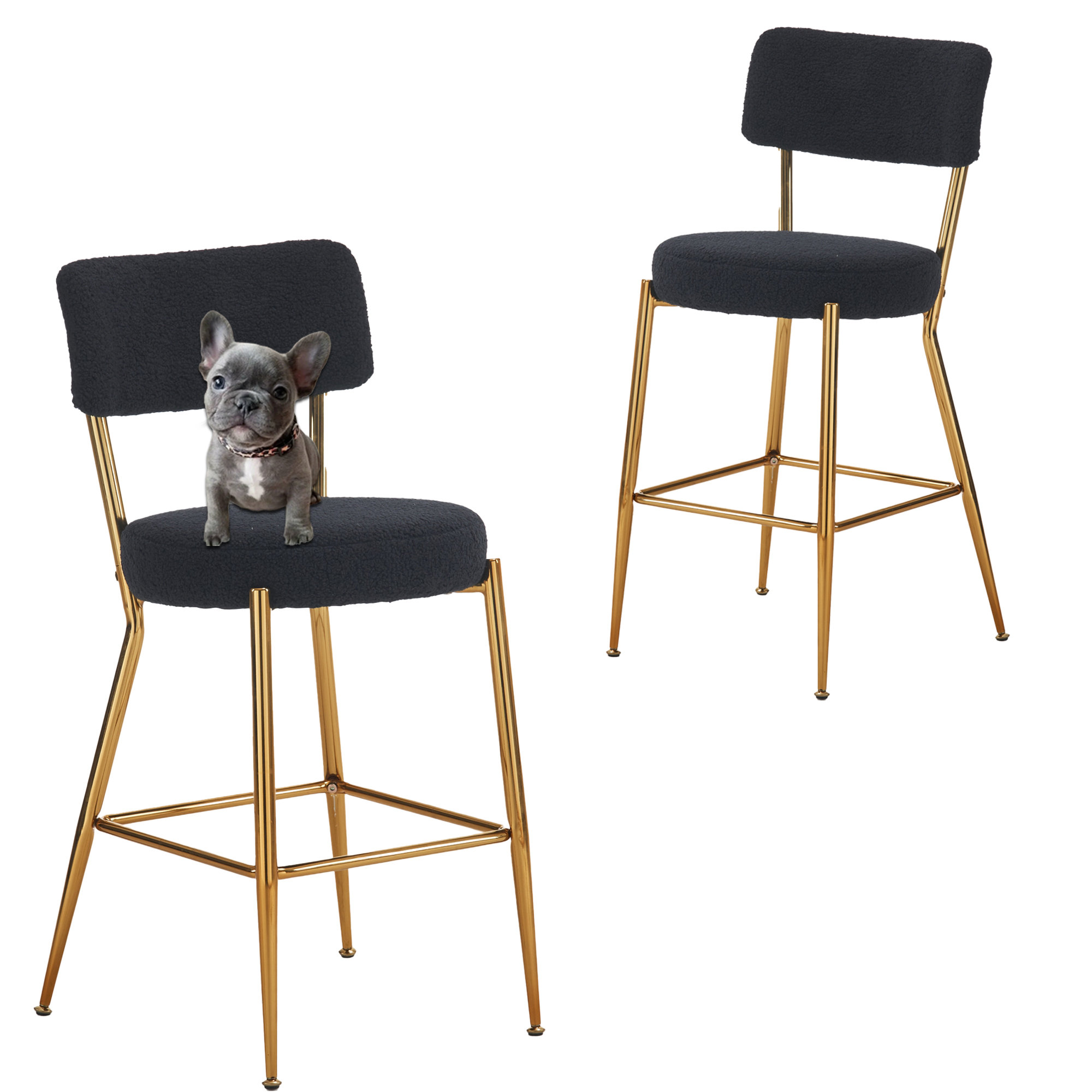 Blu Aired Merch Metal Teddy Fabric Upholstered Bar Stools（Set of 2 ...