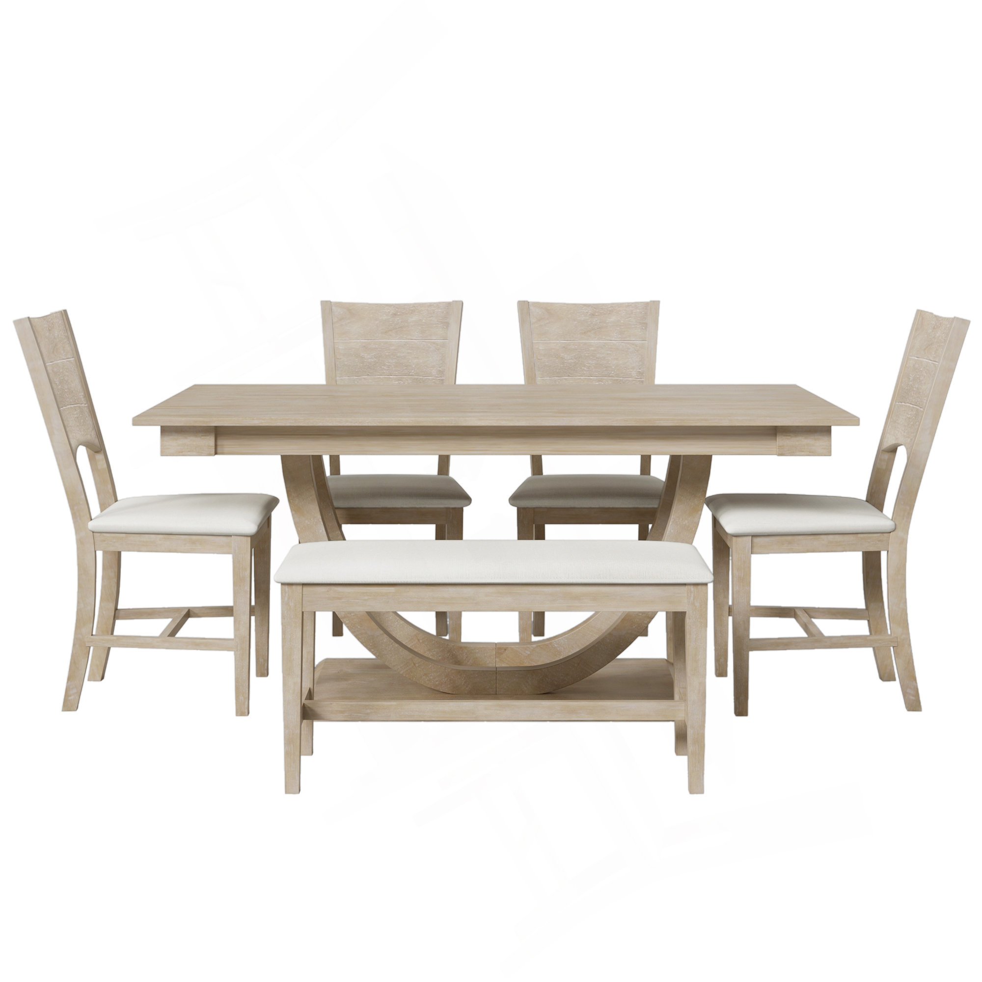 Wentygam 6-Piece Wood Half Round Dining Table Set Kitchen Table Set ...