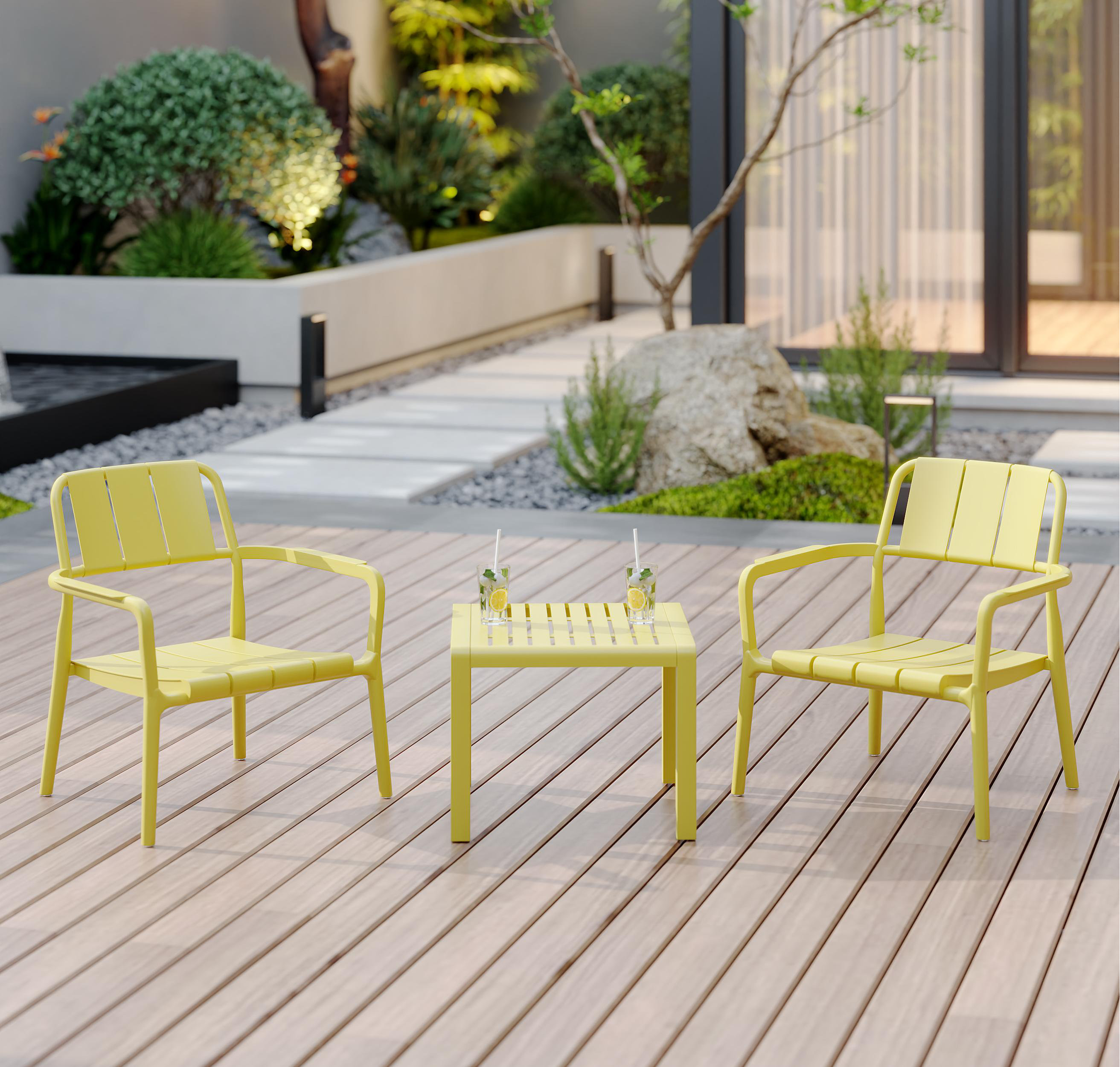 Ivy Bronx 2-Piece PP Single-Seater Chairs + Coffee Table Set â€“ Indoor ...