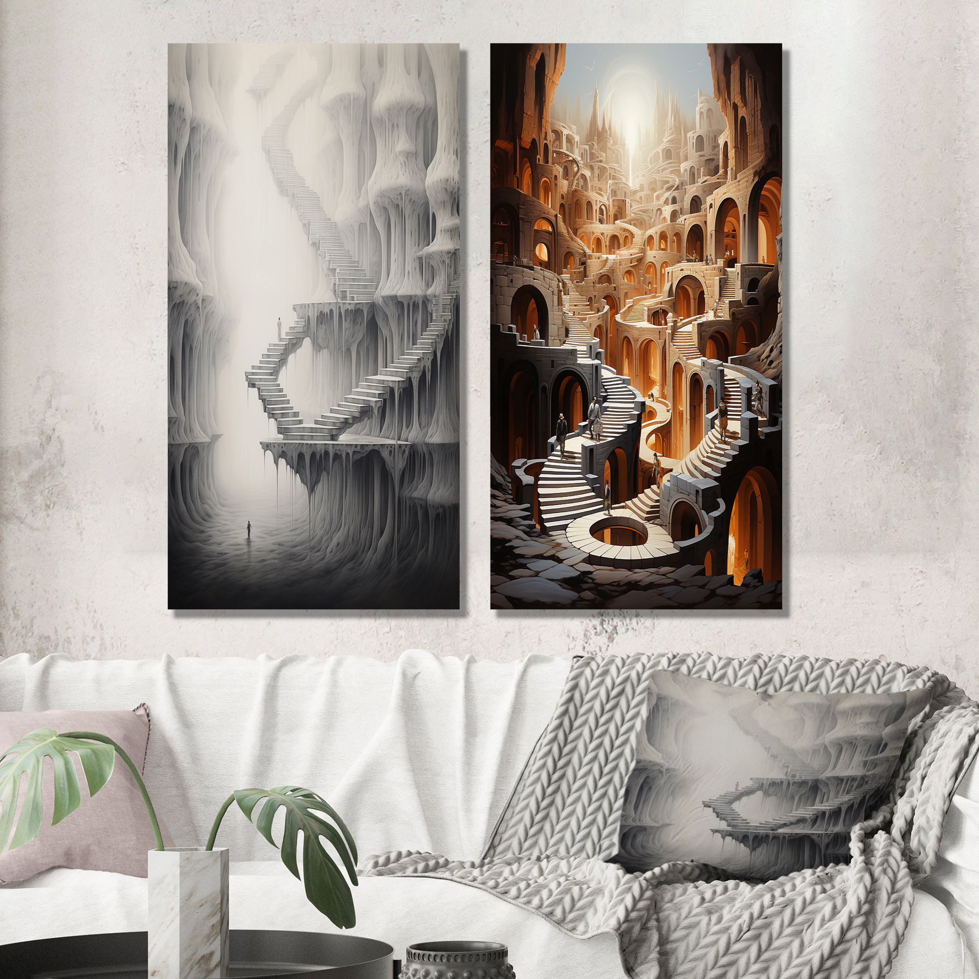 Latitude Run® Grey Surreal Ascending Shadows - Surrealism Wall Art ...