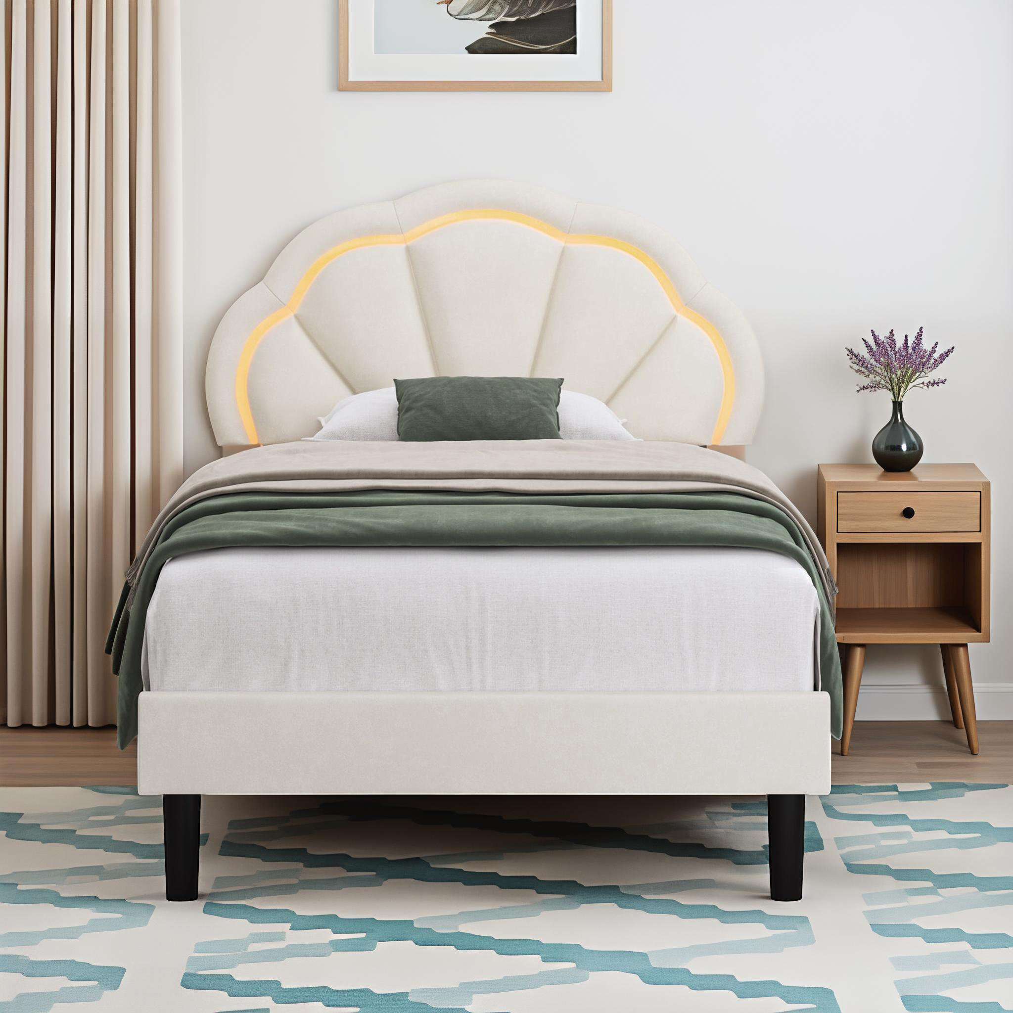 Lark Manor™ Aisaiah Velvet Upholstered Platform Bed with Adjustable LED ...