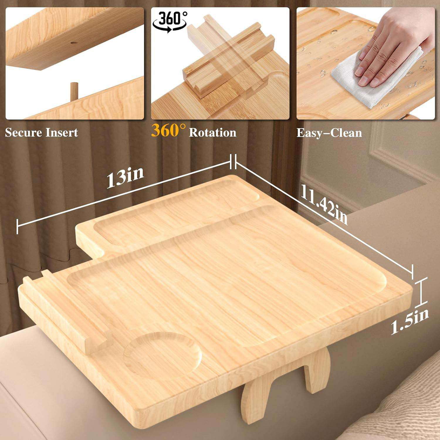 Latitude Run® Bamboo Couch Arm Table With Remote Control Tray ...