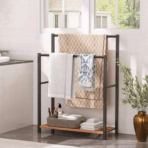 Red Barrel Studio® Freestanding Towel Rack, 2 Tier Blanket Ladder ...