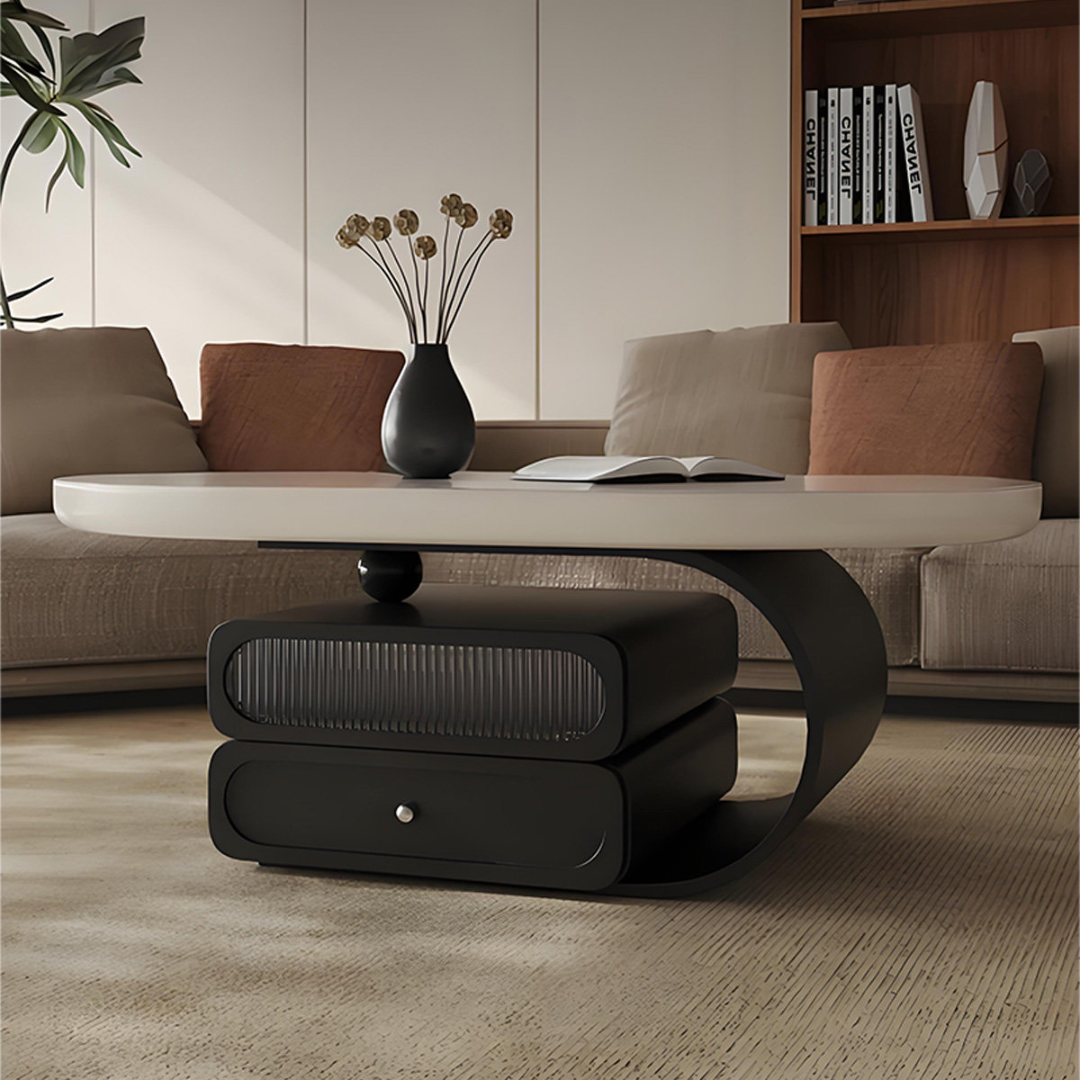 Organix Pattern Modern Minimalist White Slab Oval Coffee Table ...