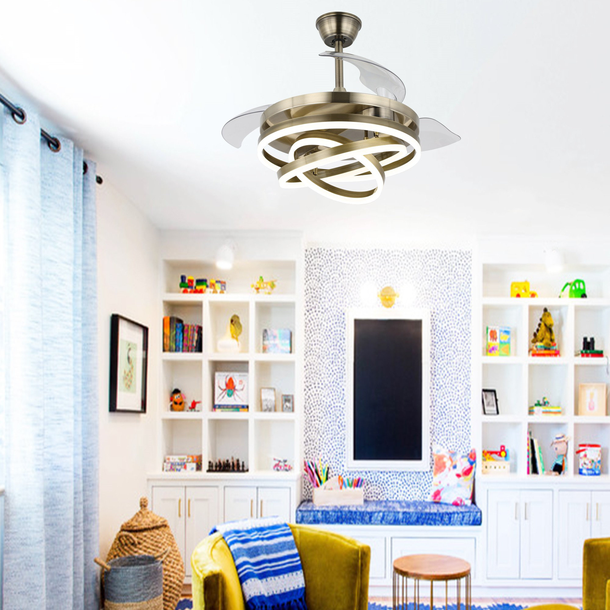 Ivy Bronx Gwenette 36'' Modern DIY Shade Ceiling Fan with LED Lights, 6 ...