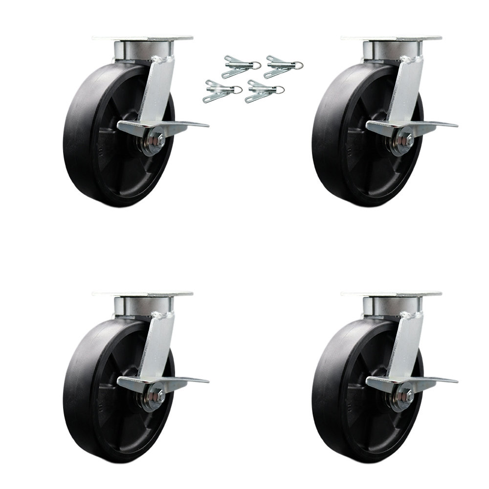 Service Caster Kingpinle Gla Filled Caster Set with Brakes and Swivel ...