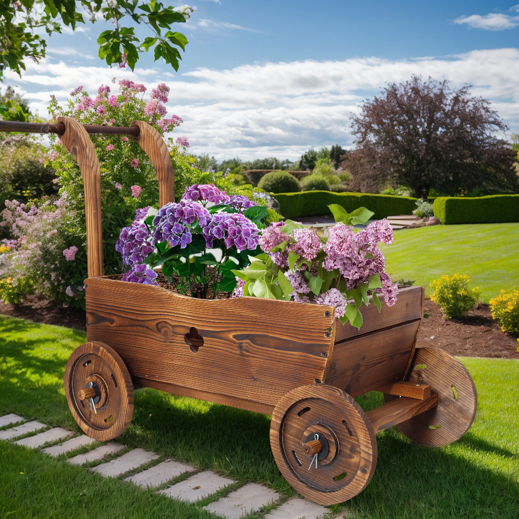 Millwood Pines Wooden Wagon Planter Box Decorative Wooden Cart Rustic ...