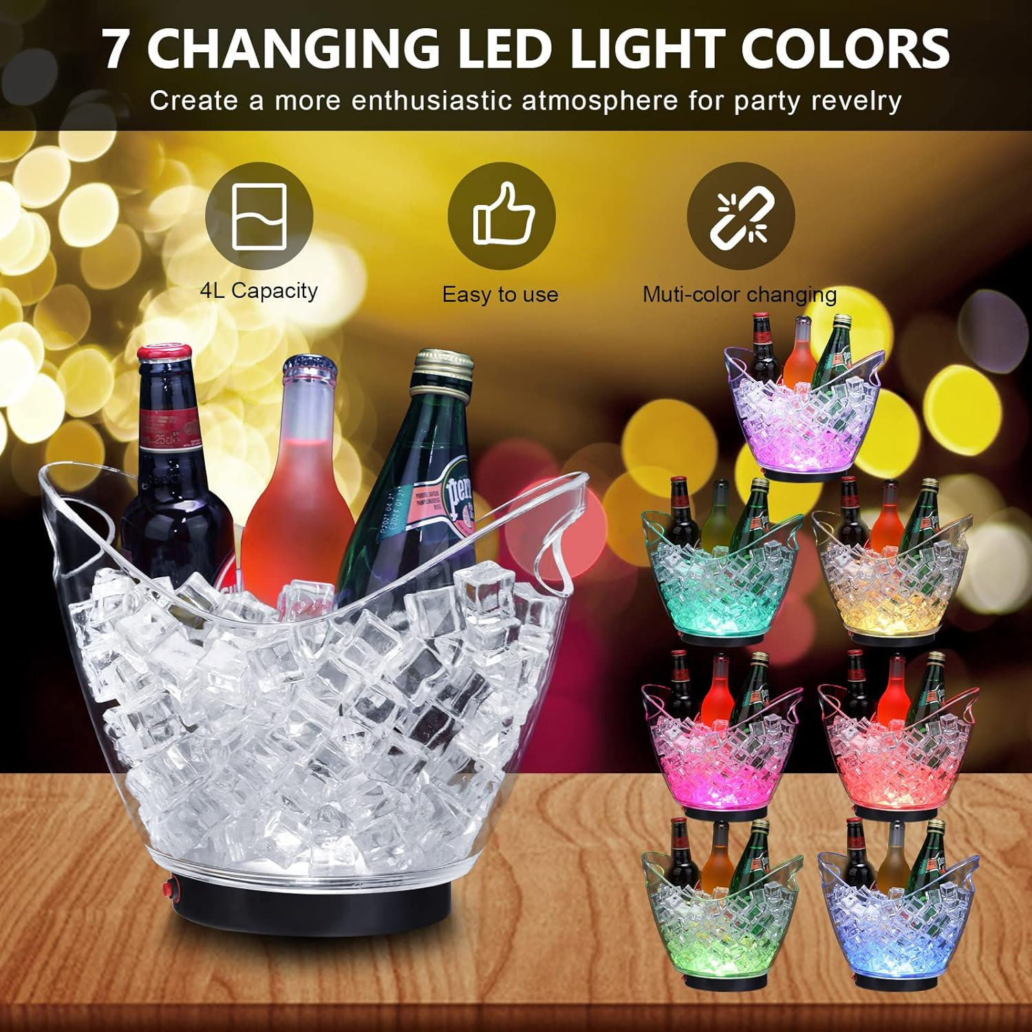 ESHOO Led Ice Buckets 4l Clear Ps+abs Plastic Large Ice Bucket Rgb ...