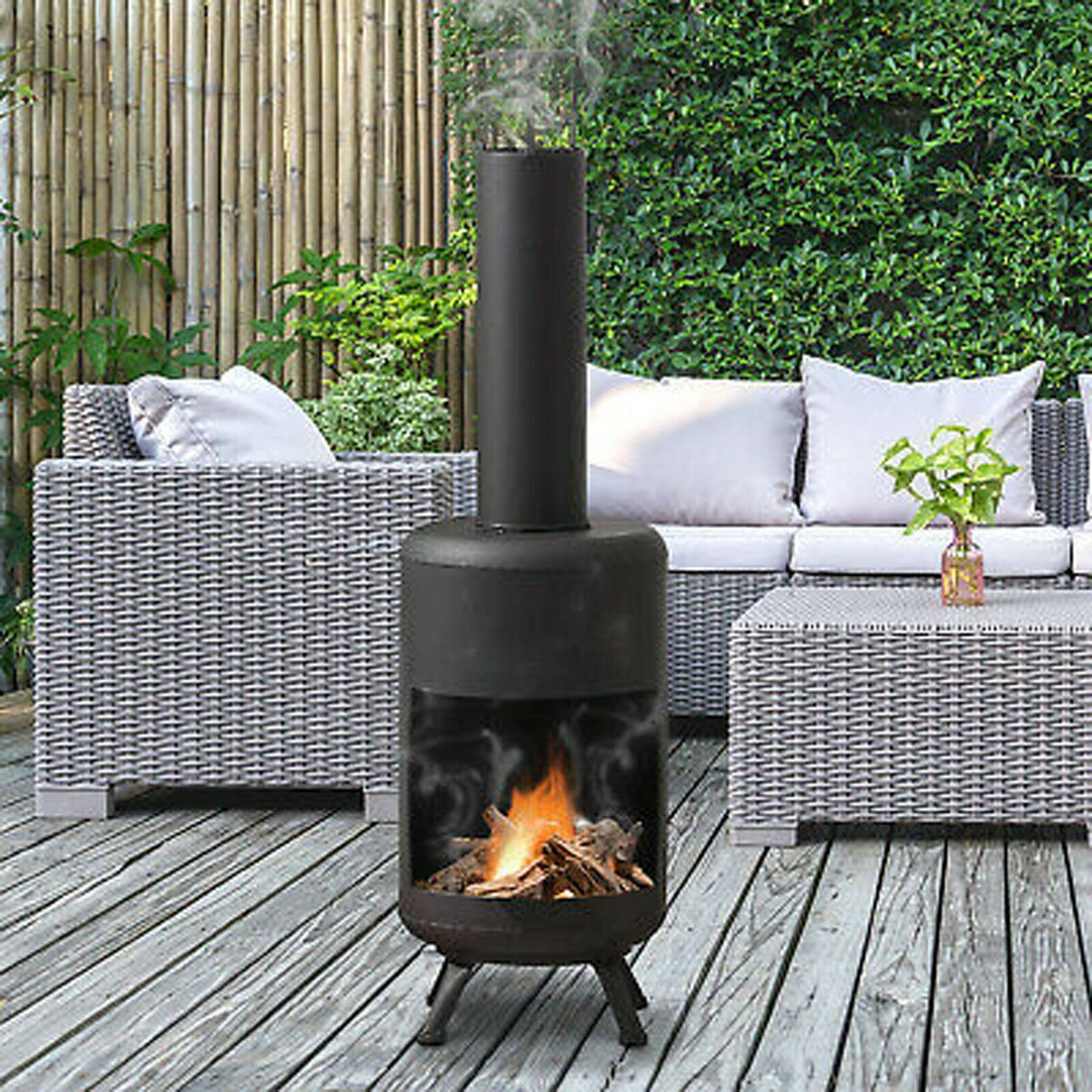 Dakota Fields Round Outdoor Chiminea Garden Fire Pit Chimney Heater ...