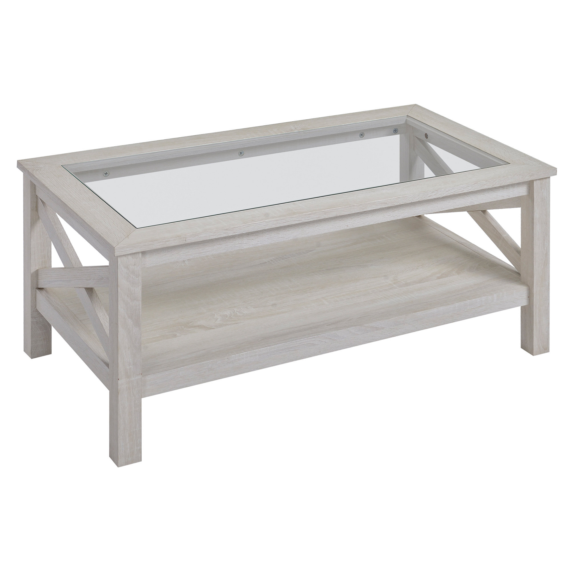Ophelia & Co. HOMCOM Farmhouse Style Coffee Table With Wood Frame ...