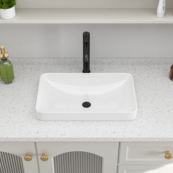 Logmey 19" L x 12" W Semi Recessed Bathroom Sink White Rectangle ...