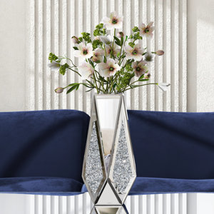 Mercer41 Cerrie 12" Handmade Glass Table Vase Crushed Diamond Inlay ...