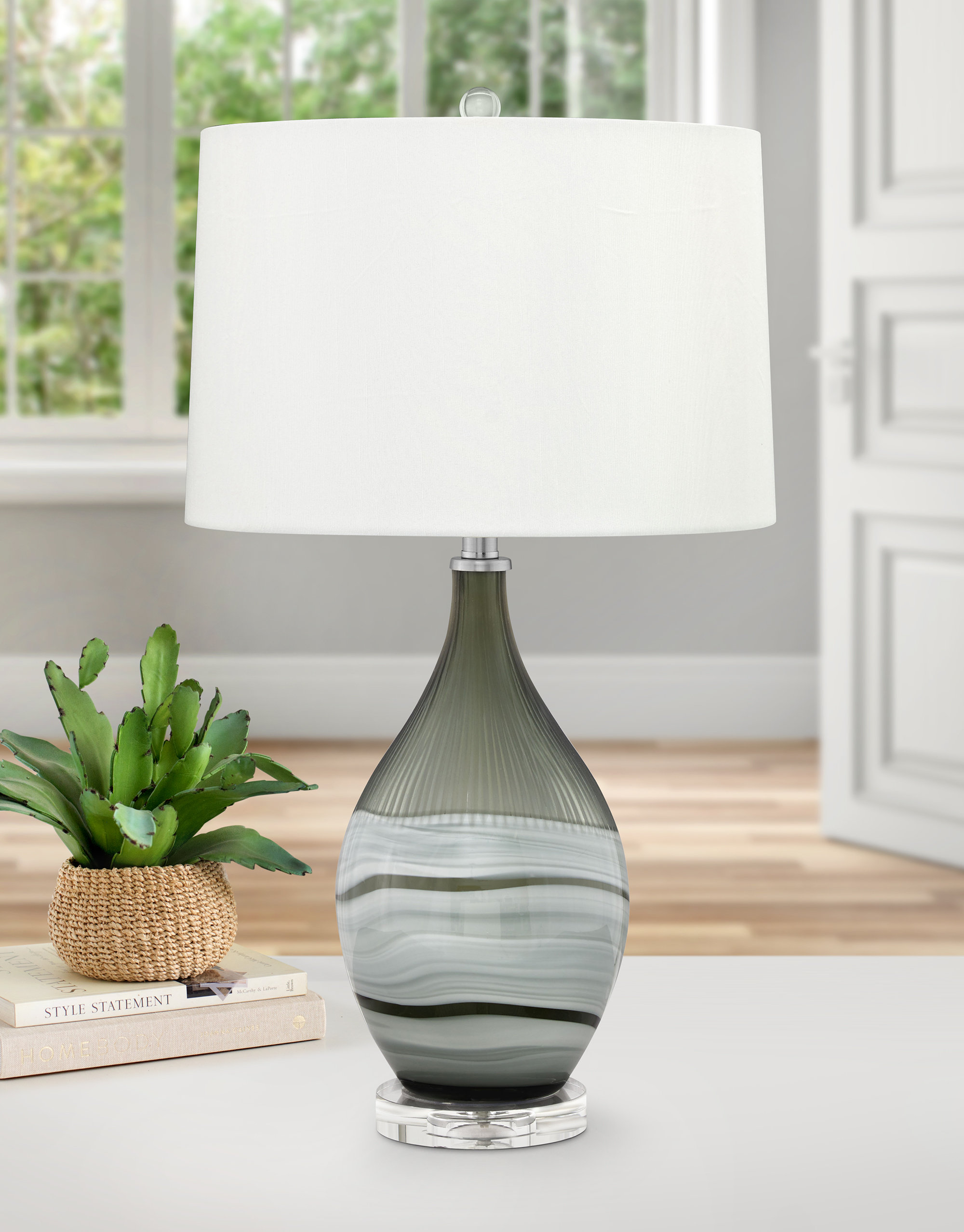 Medallion Lighting Carrera 28 in. Grey and White Swirl Glass Table Lamp | Wayfair