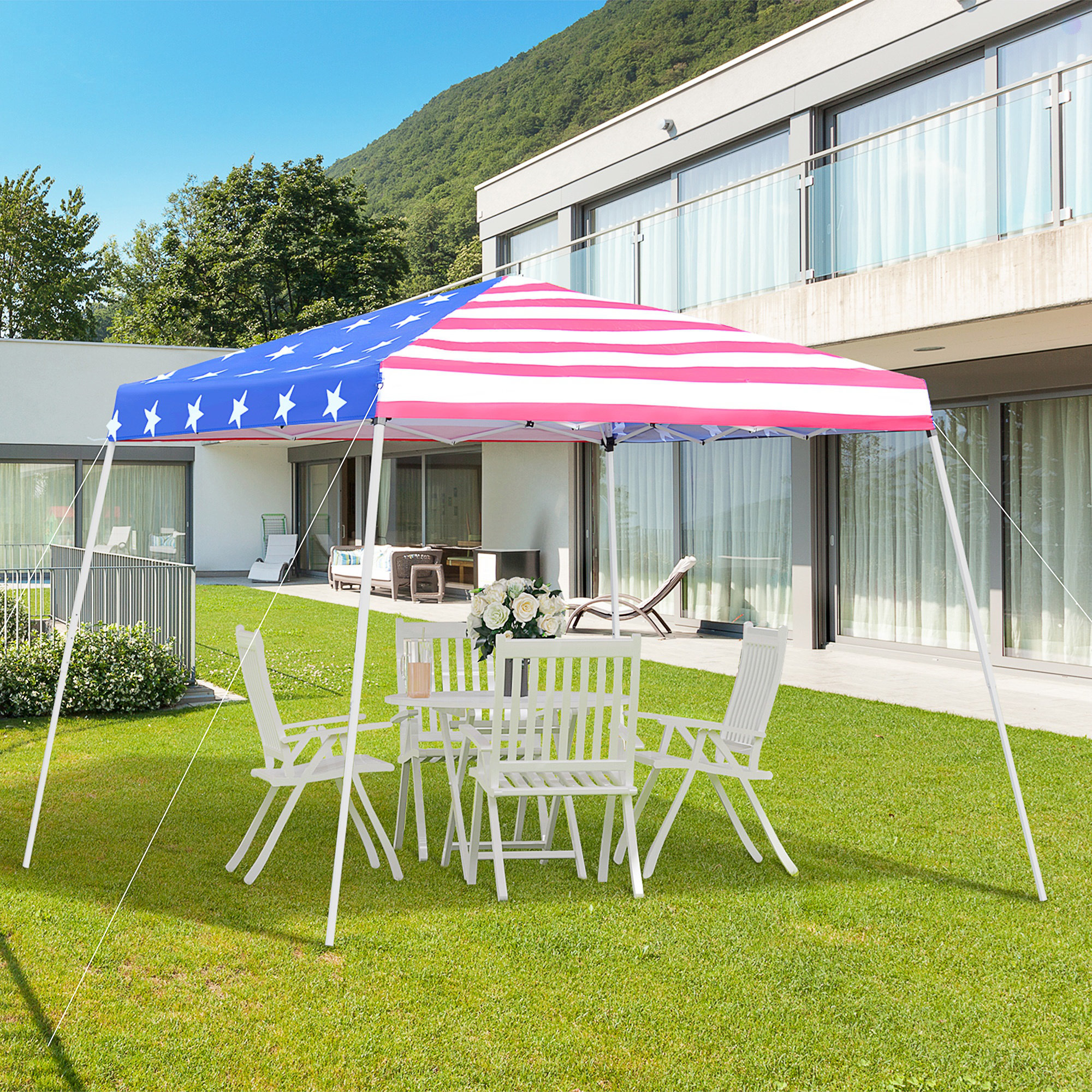 HomeViewto Outsunny Slant Leg Pop Up Canopy Tent With American Flag ...