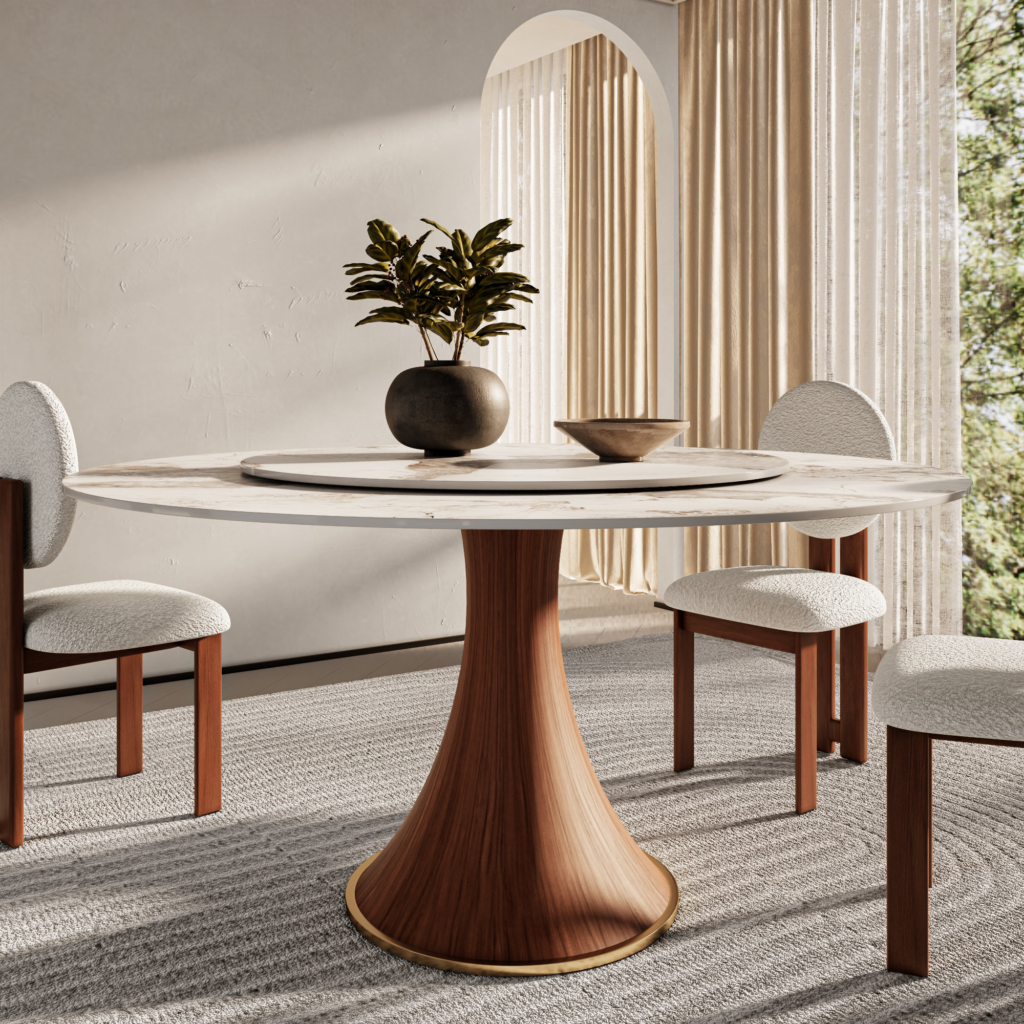 Orren Ellis Wildon Turntable Round Sintered Stone Dining Table With ...