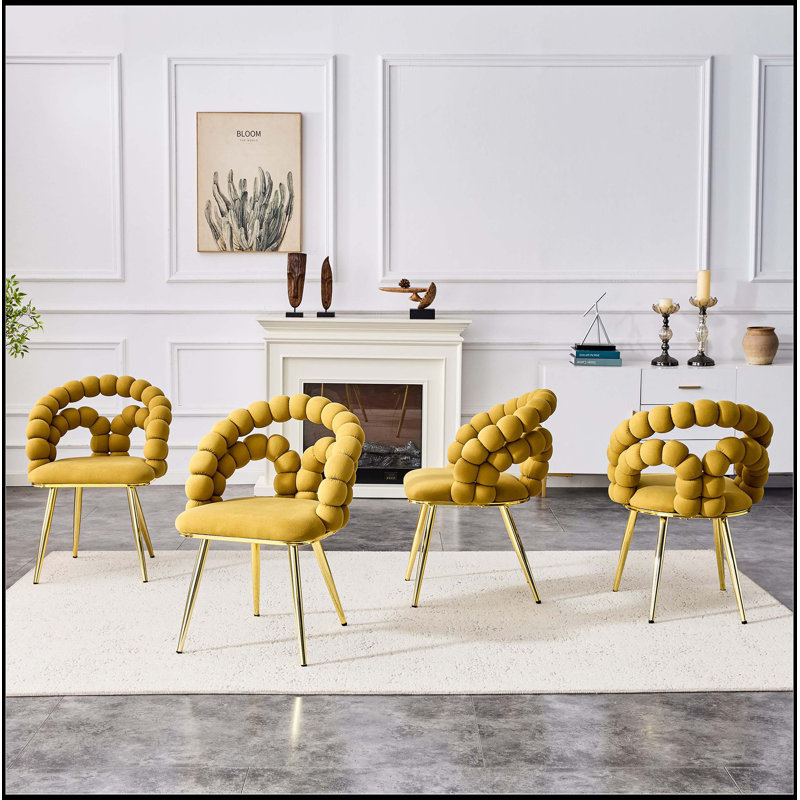 Mercer41 Set Of 4 Yellow Puffy Bubble Chair Ball Chain Chair Velvet ...