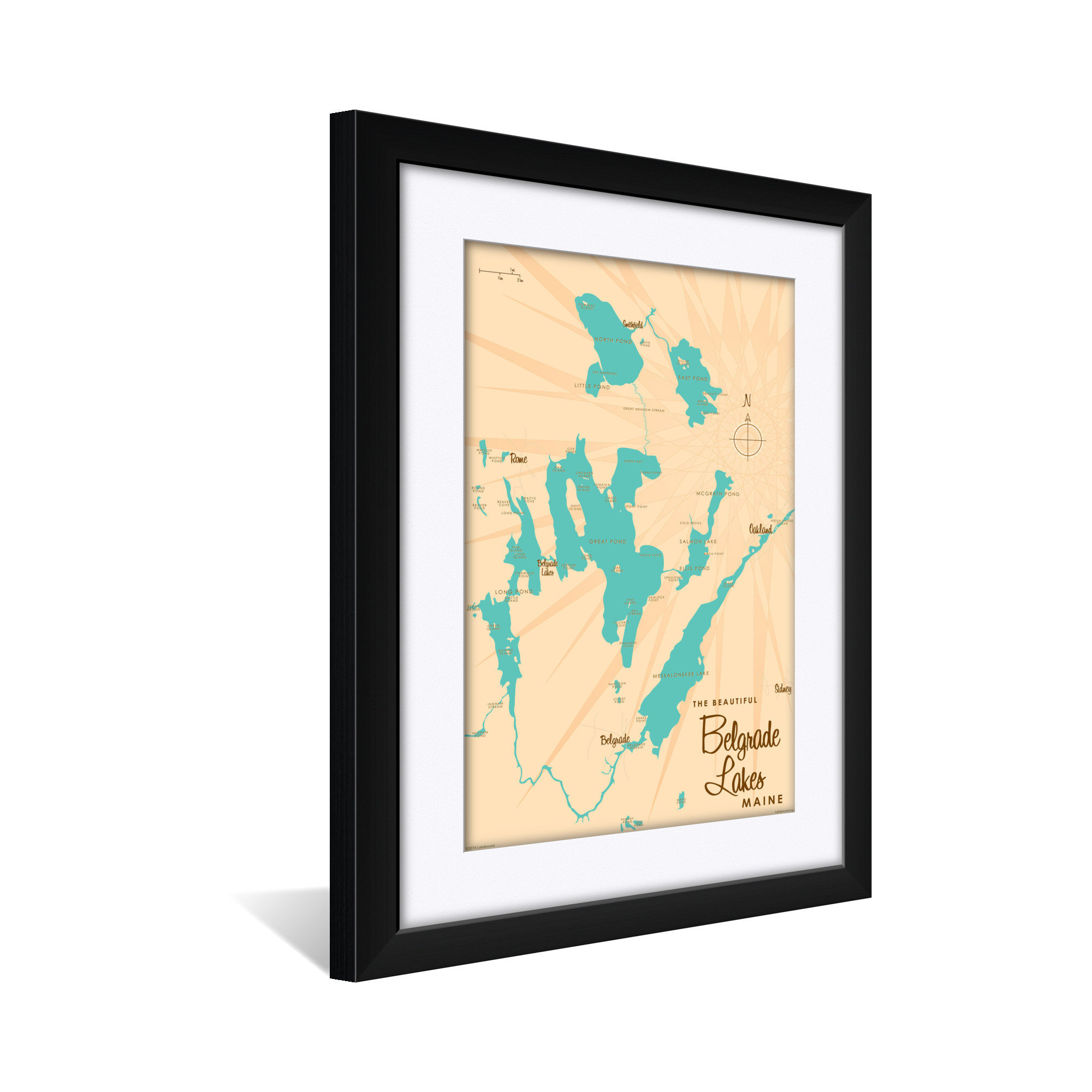 Breakwater Bay Belgrade Lakes Maine Map Professionally Framed & Matted ...