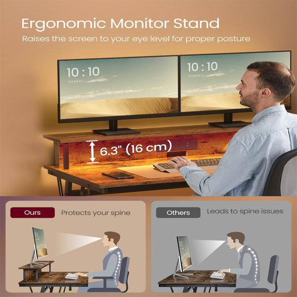 Borough Wharf Gaming Desk With LED Lights And Built-In Power Outlets ...