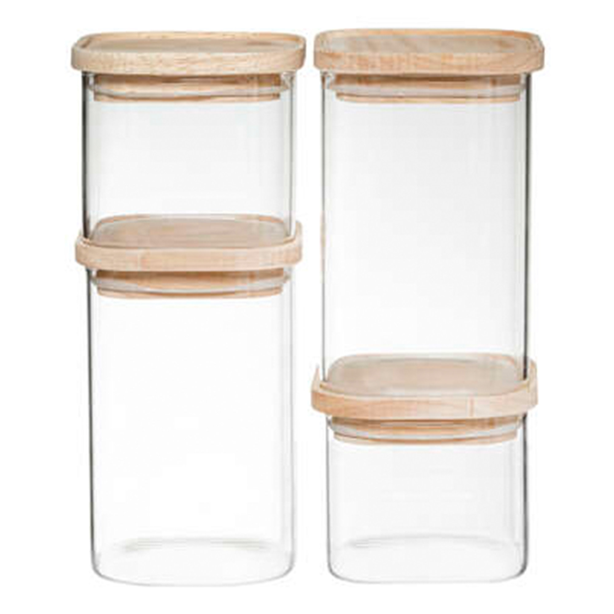 5five 4 Piece Stackable Glass Storage Jar Set with Wood Air Sealed Lids ...