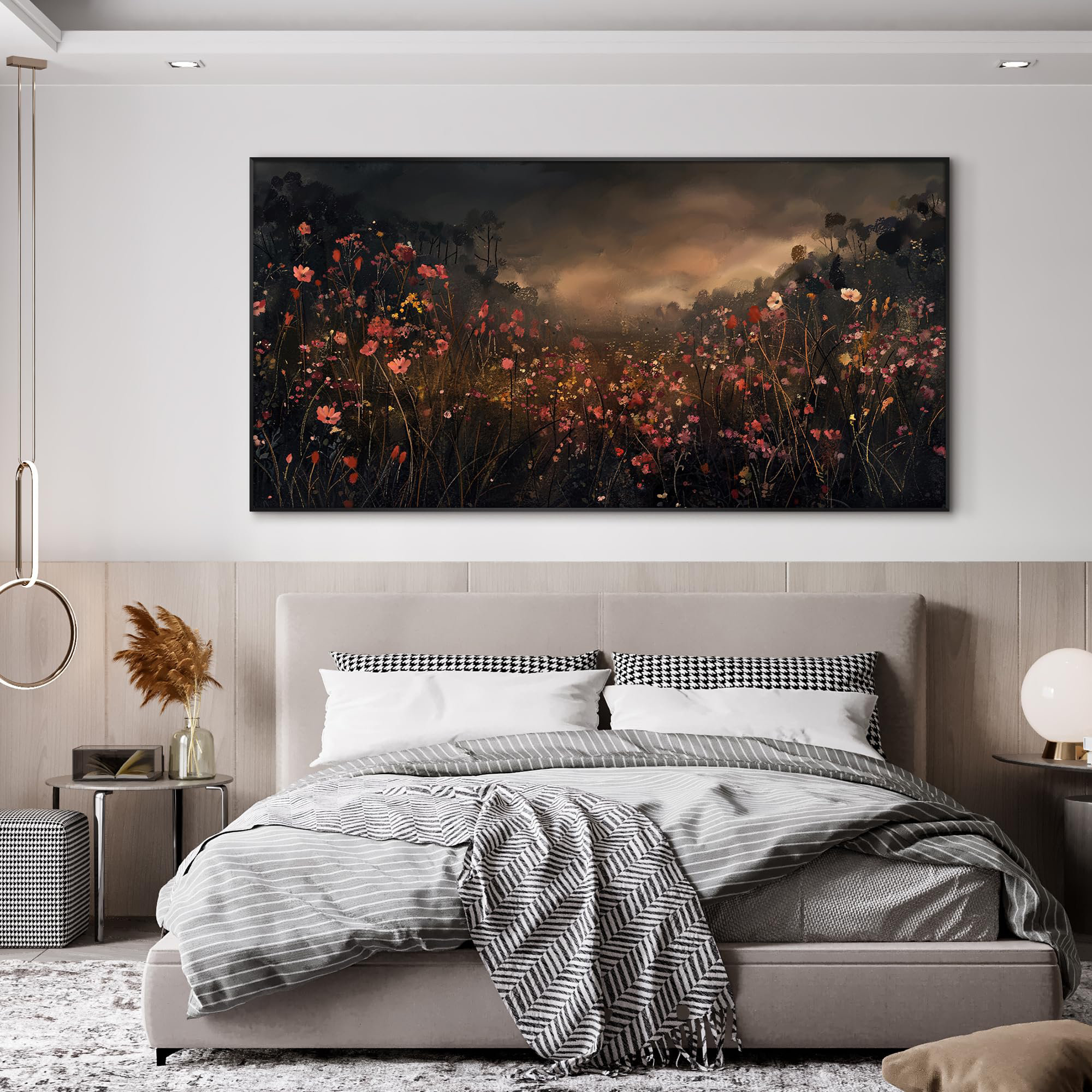 SIGNLEADER Moody Wildflower Meadow in Dark Tones Illustrations Extra Large Framed Wall Art Print ...