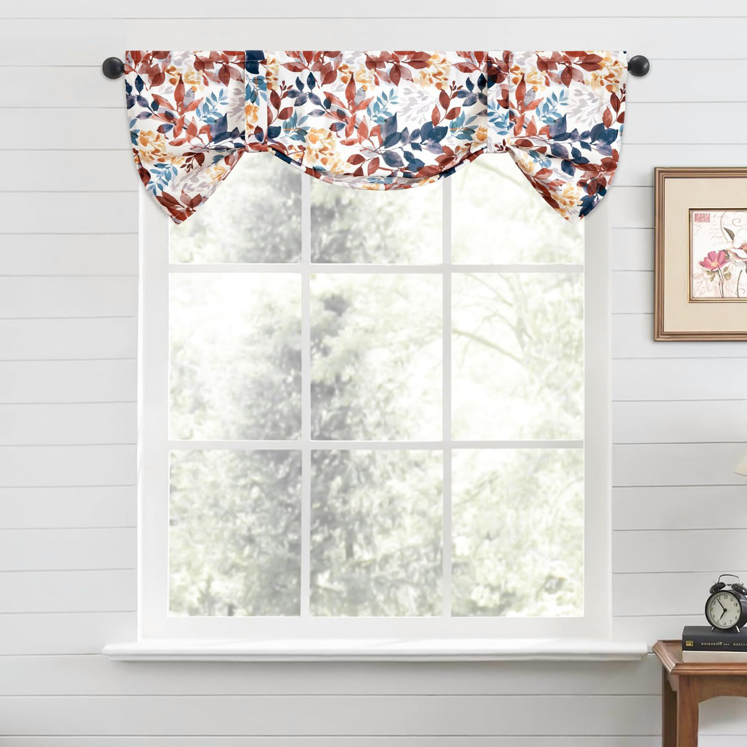 RAPTIZ Leaves Printed Tie Up Window Valance, Linen Texture Chic Small ...