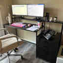 17 Stories Denfield Desk with Hutch, Drawers, Elevated Monitor Riser ...