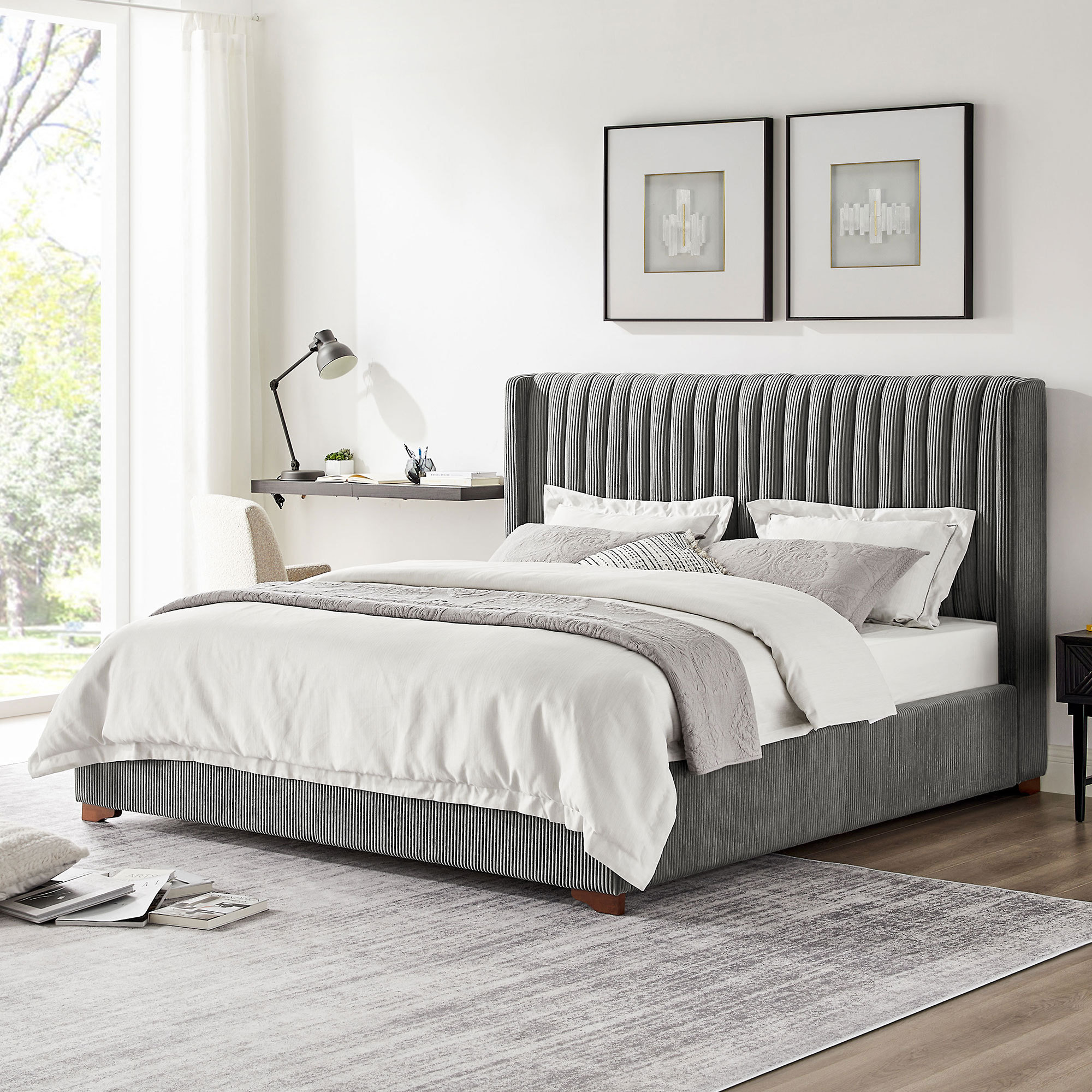 Latitude Run® King Size Modern Upholstered Bed Frame With Corduroy ...