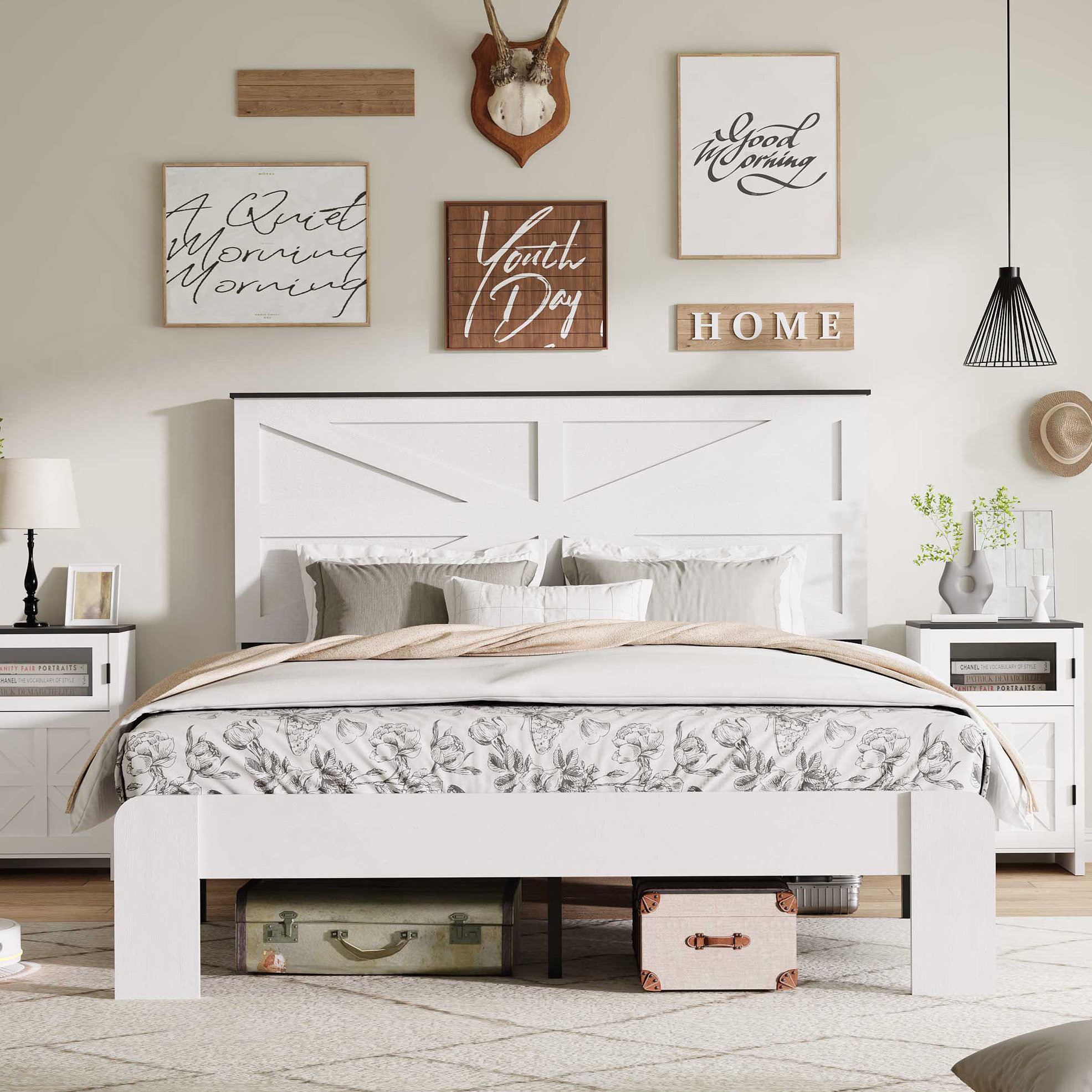 Red Barrel Studio® King Bed Frame Headboard , Wood Platform Bed Frame ...