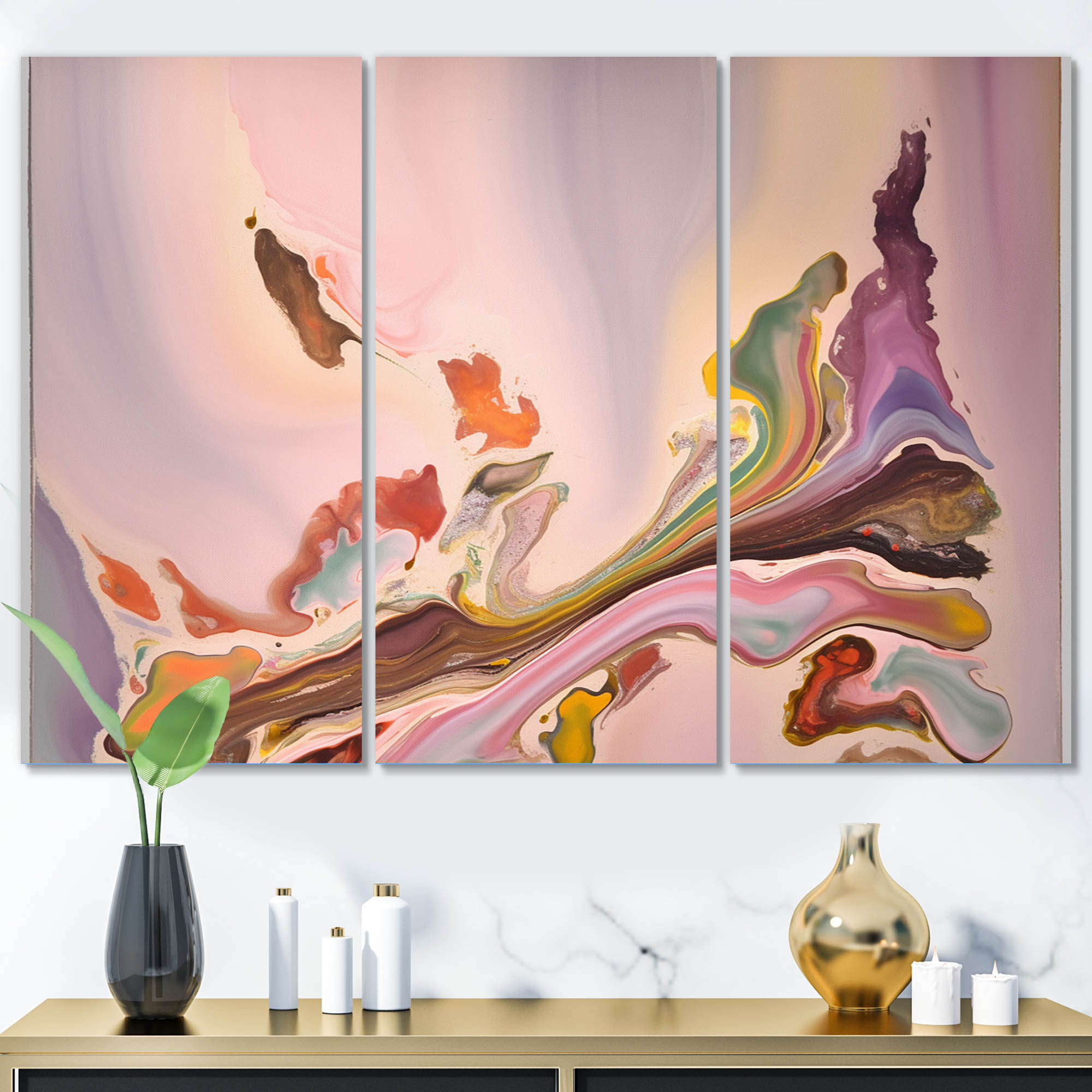 Design Art Pink Mystery Awakening - Abstract Collages Canvas Print Set ...