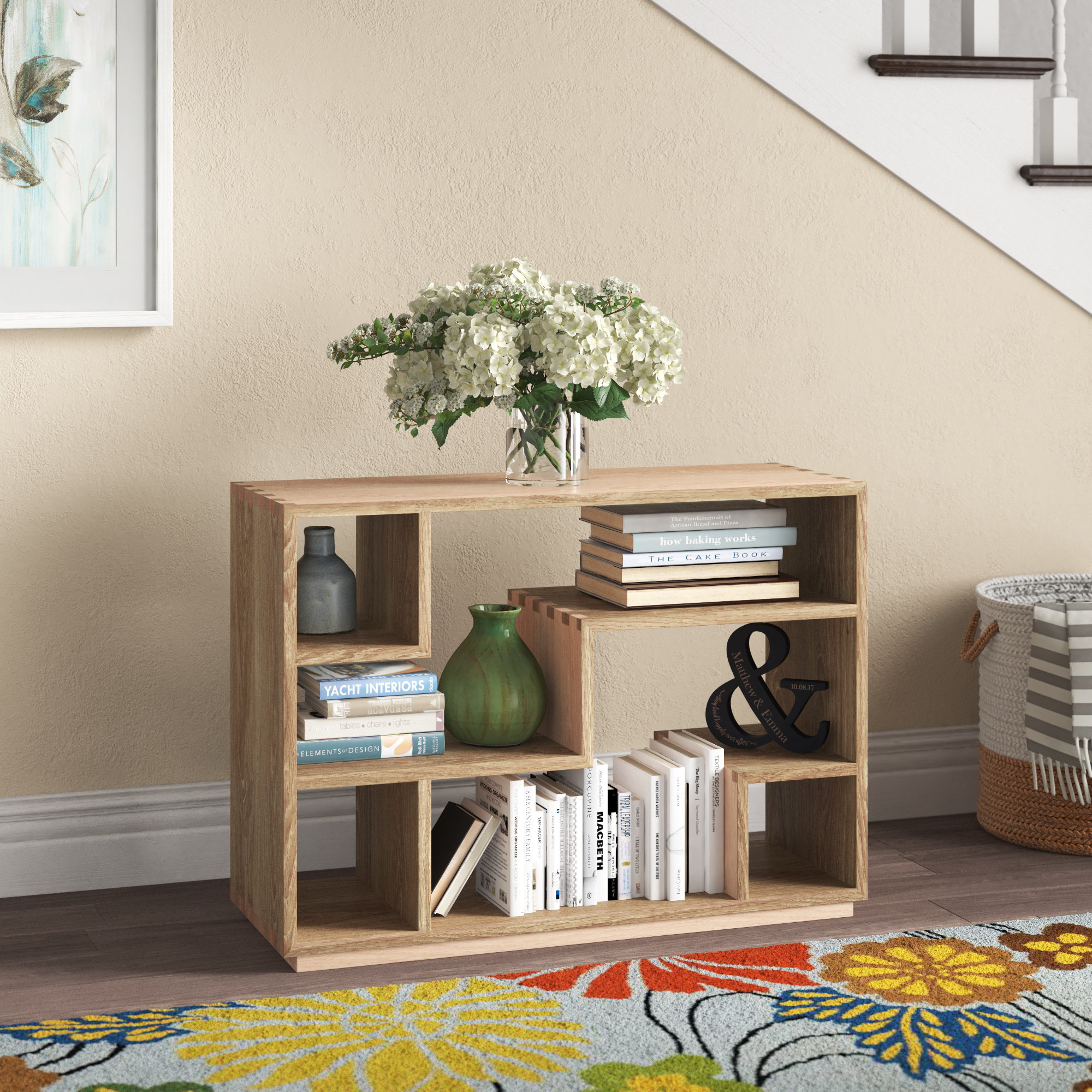 Corrigan Studio® Sahiti 24" H x 33" W Solid Wood Geometric Bookcase ...