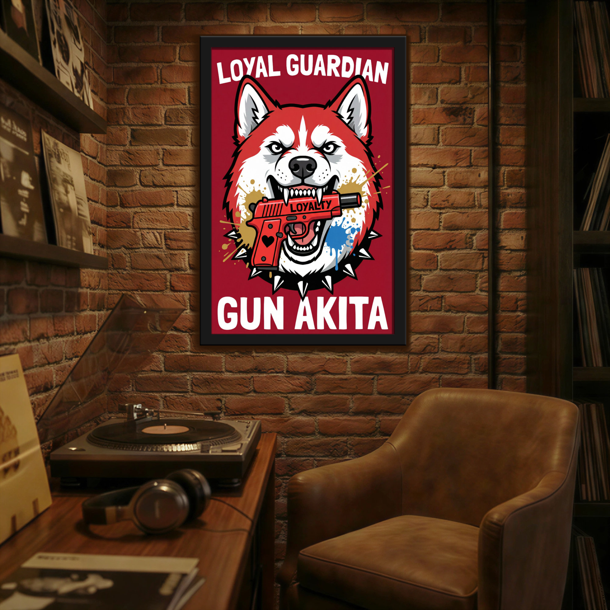Winston Porter Animals Loyal Guardian Gun Akita Dog With Pistol | Wayfair