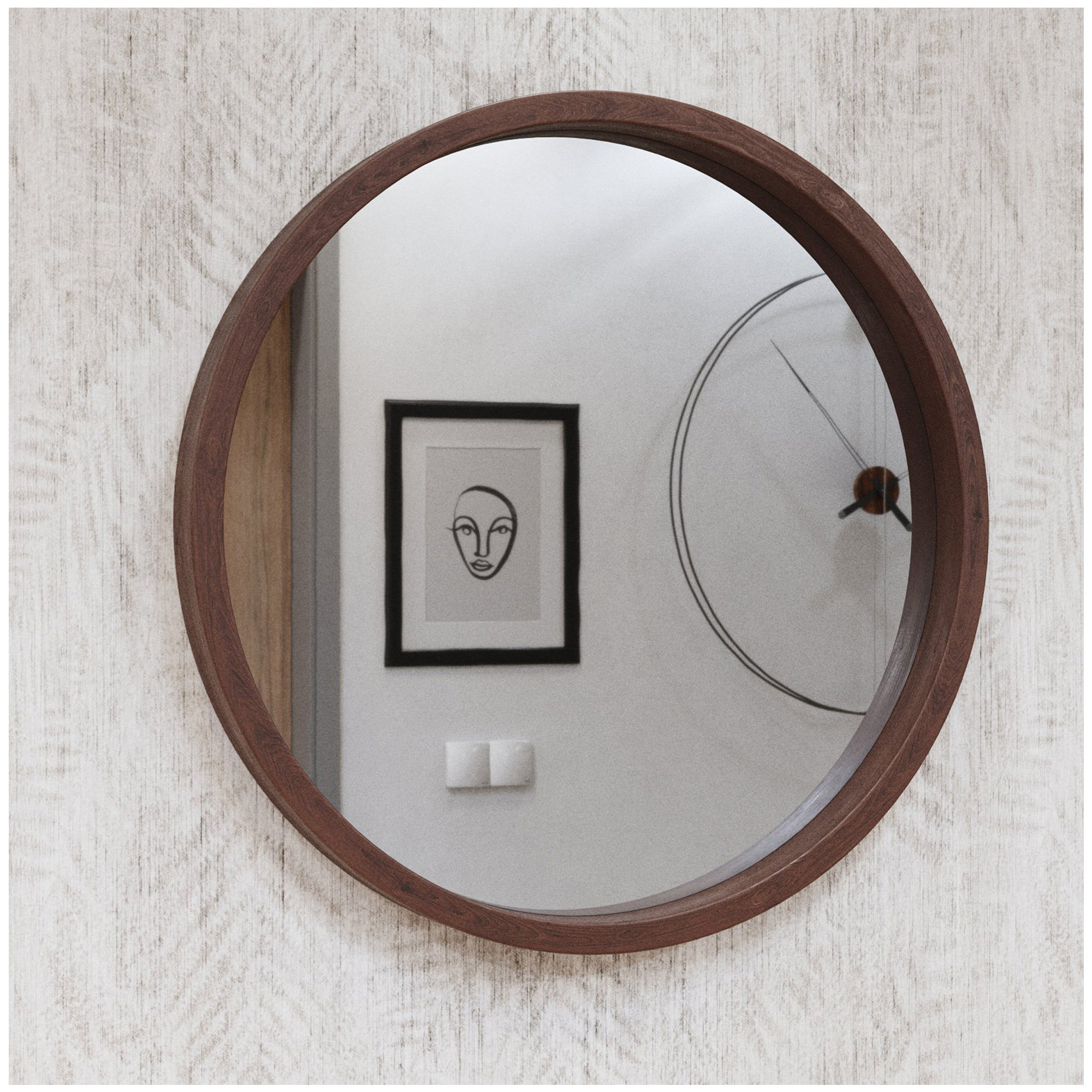 Vinura Round Mirrors for Wall Decor - 24” Brown Circle Mirrors for Wall ...