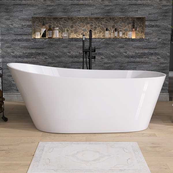 ZEAFIVE Free Standing Tub 59" Acrylic Freestanding Bathtub Adjustable ...