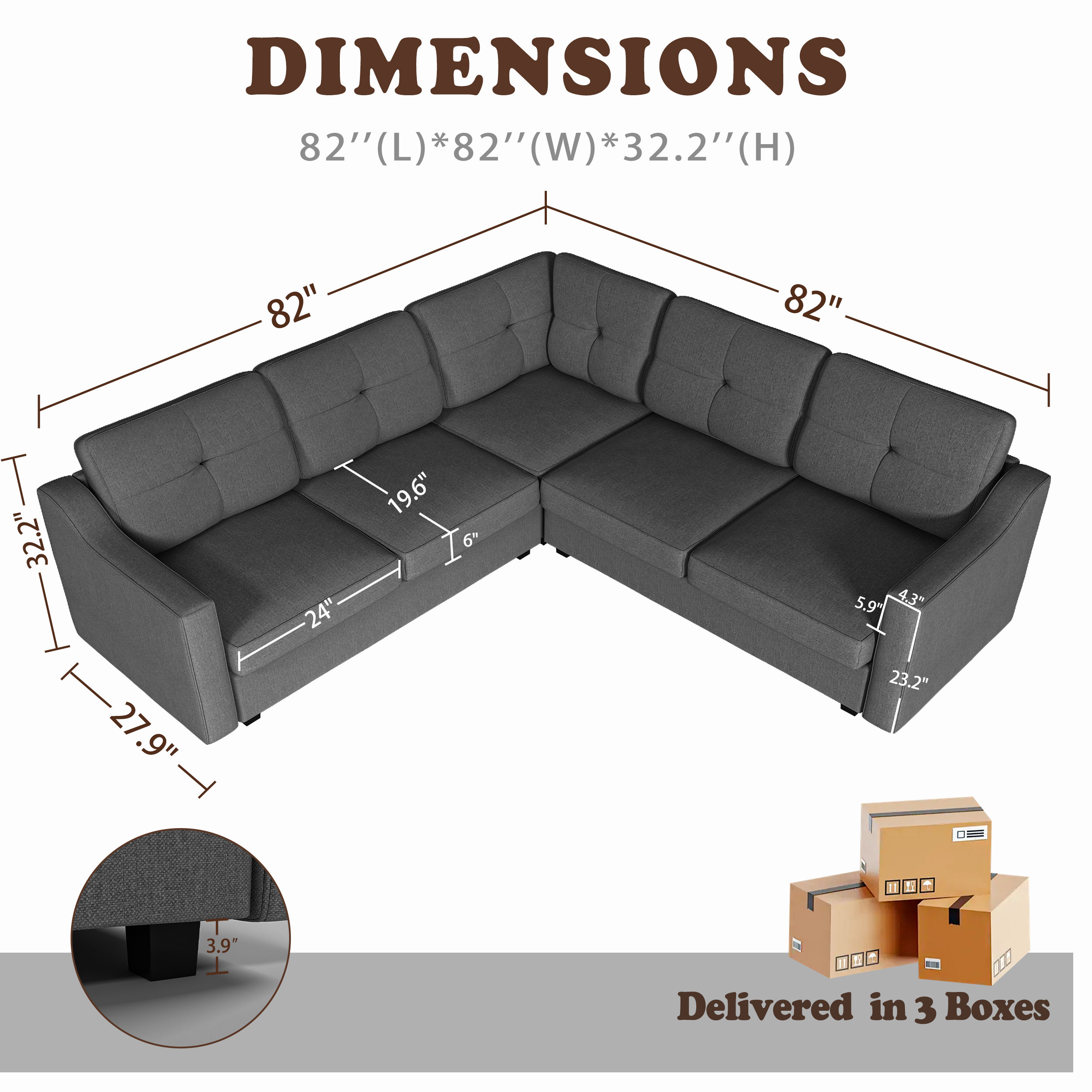 Ebern Designs Convertible Sectional Sofa, L Shaped Couch 5-seat Sofas ...