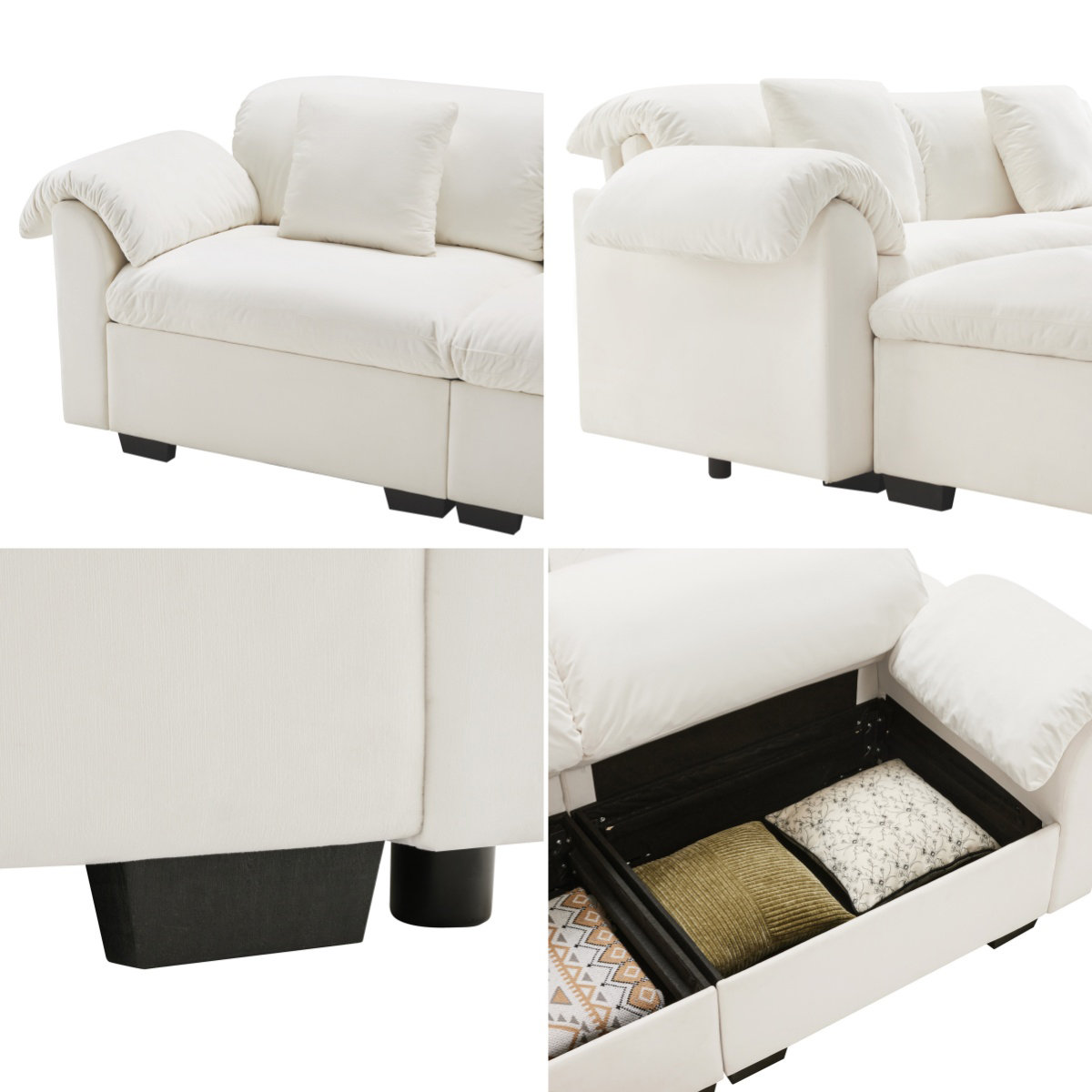 Mercer41 Modern Velvet L-Shaped Sectional Sofa with Storage Ottoman ...