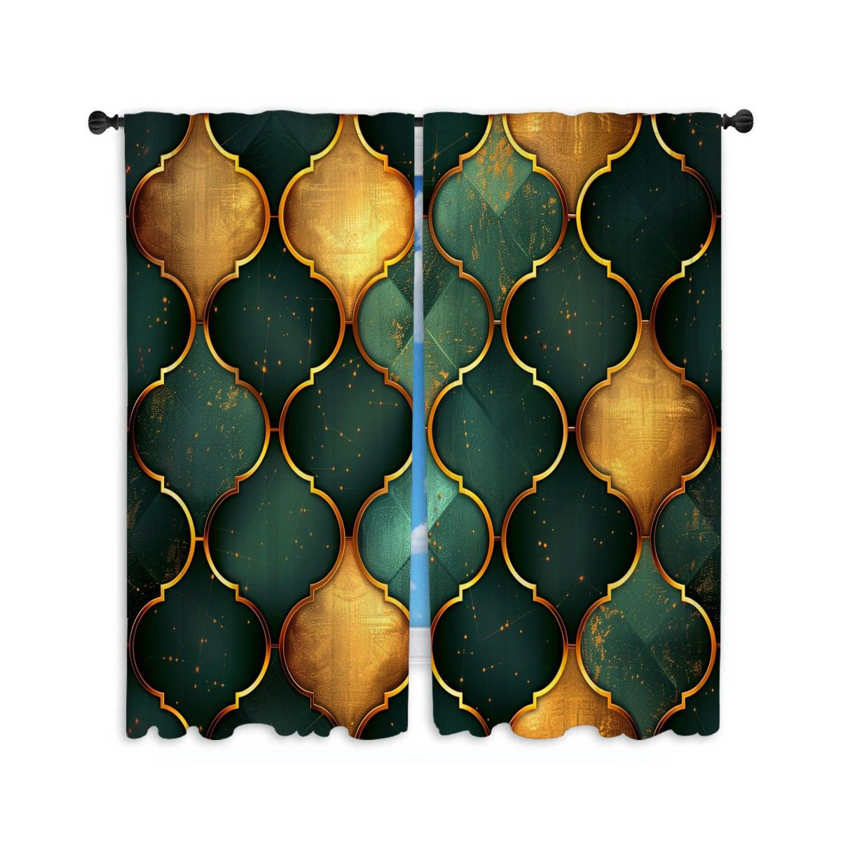 VisionDecor 11961_Moroccan Pattern Window Curtains Visual Art Green ...