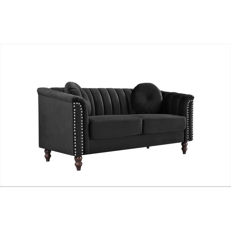 House of Hampton® Drevion 61.4" Velvet Rolled Arm Chesterfield Loveseat ...