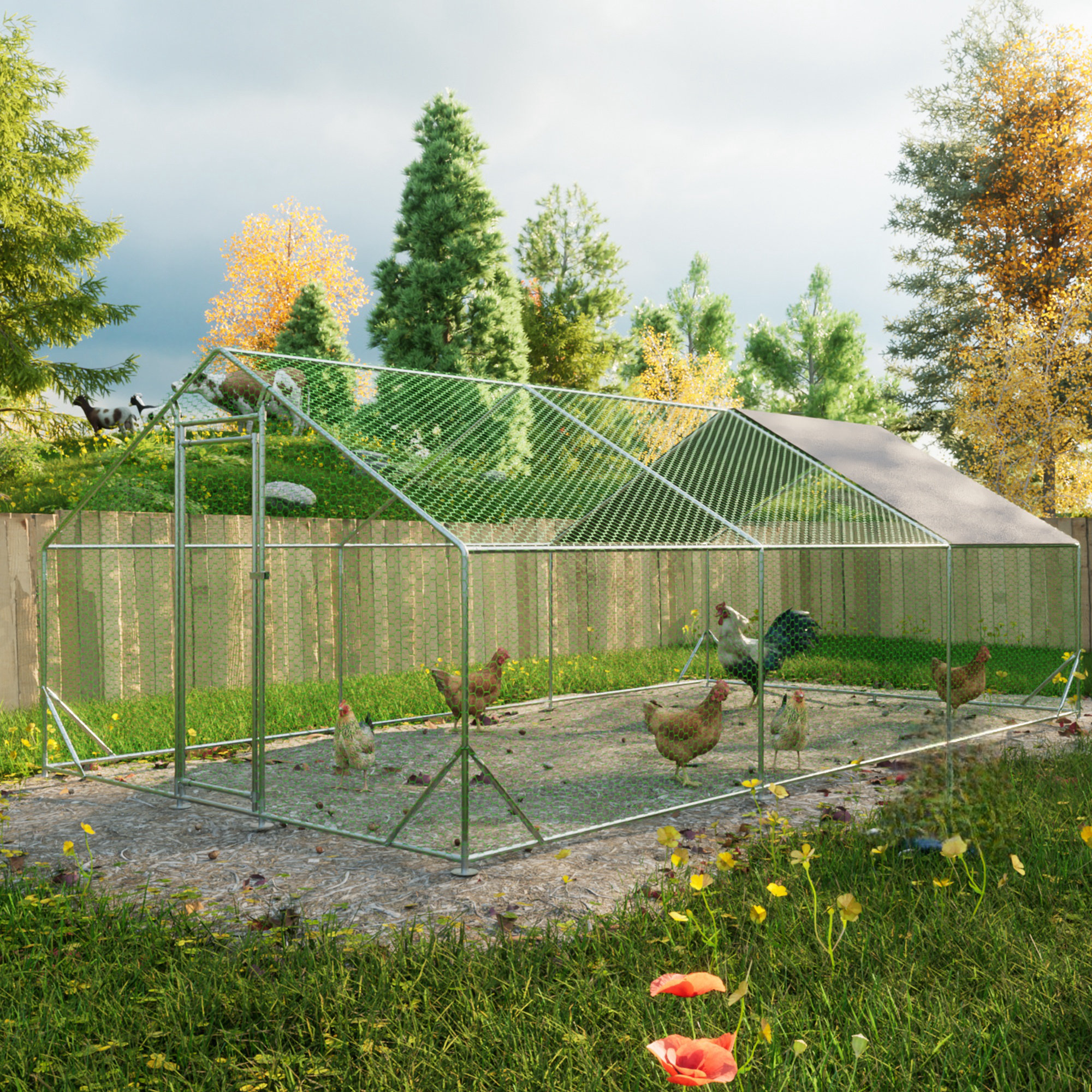 Tucker Murphy Pet™ Large Metal Chicken Coop, Walk-in Chicken Run ...