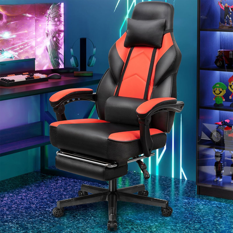 Inbox Zero Gaming Chair with Footrest, Ergonomic Chair with Lumbar ...